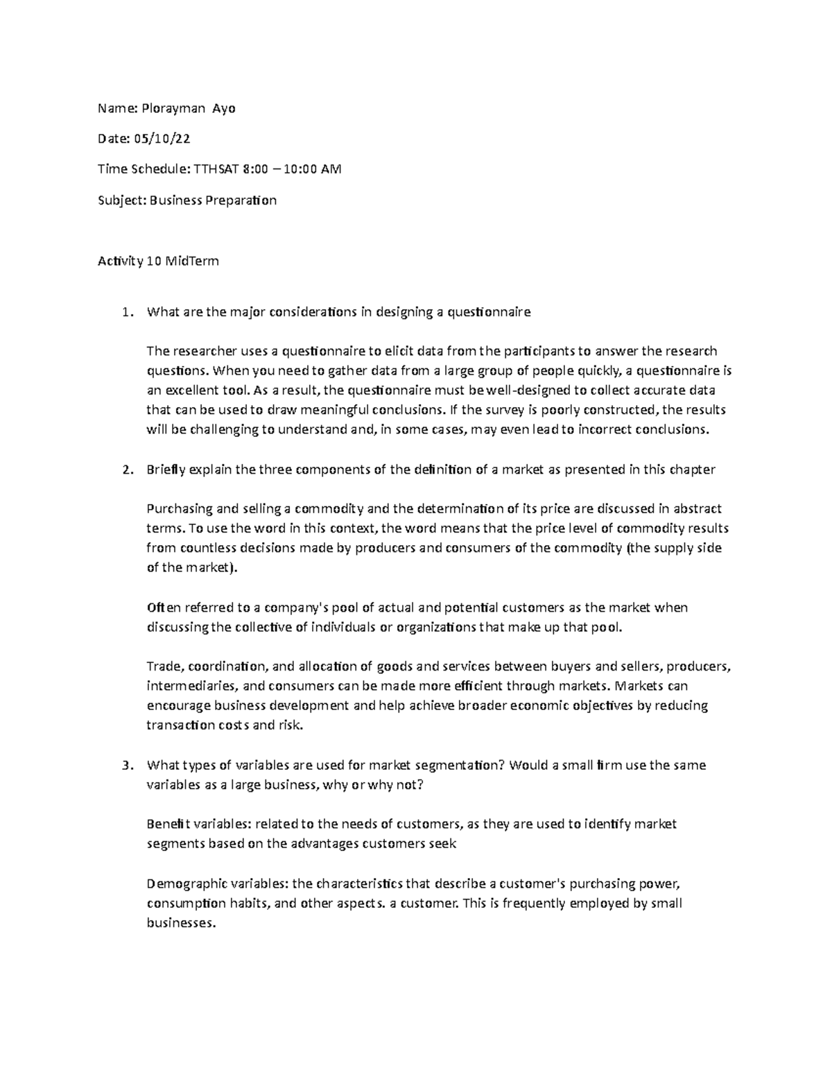 Activity 10.1 Midterm AYO Plorayman - Name: Plorayman Ayo Date: 05/10 ...