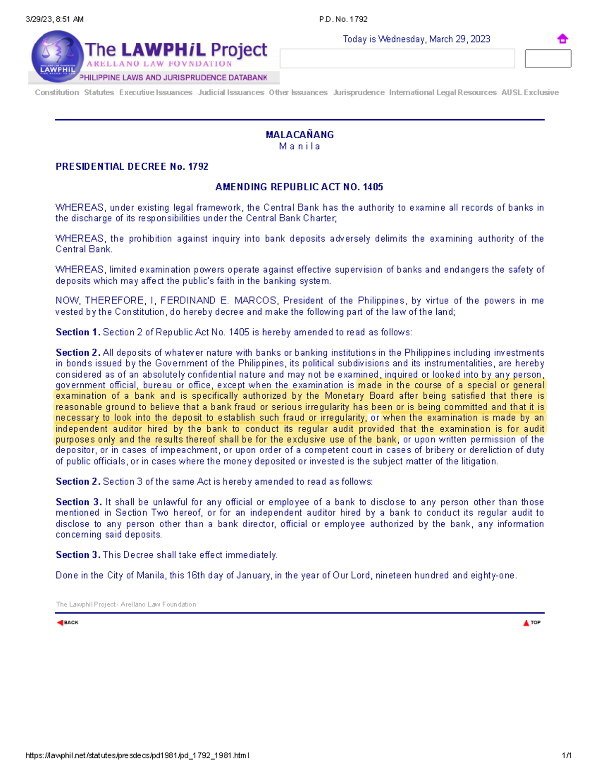 P.D. No. 1792 - the Monetary Board (MB) of the then Central Bank of the ...