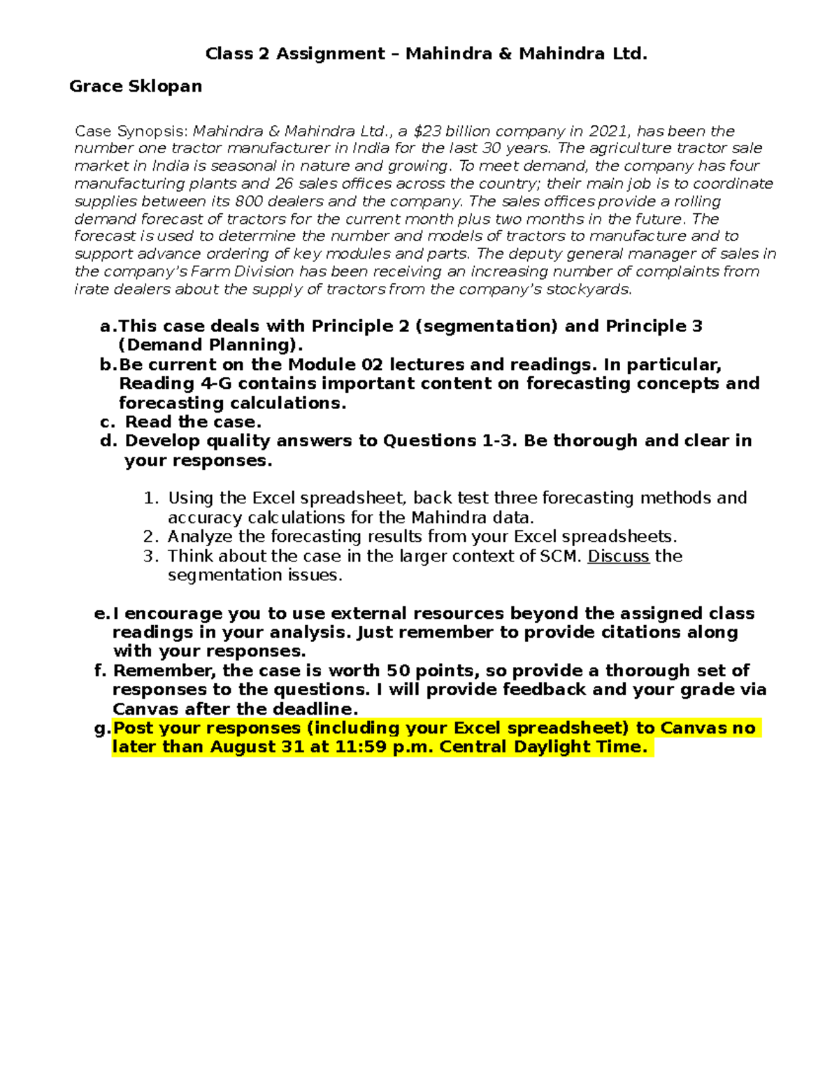 Assignment 2G - Case Response Sheet - Fall 2021 - Class 2 Assignment ...