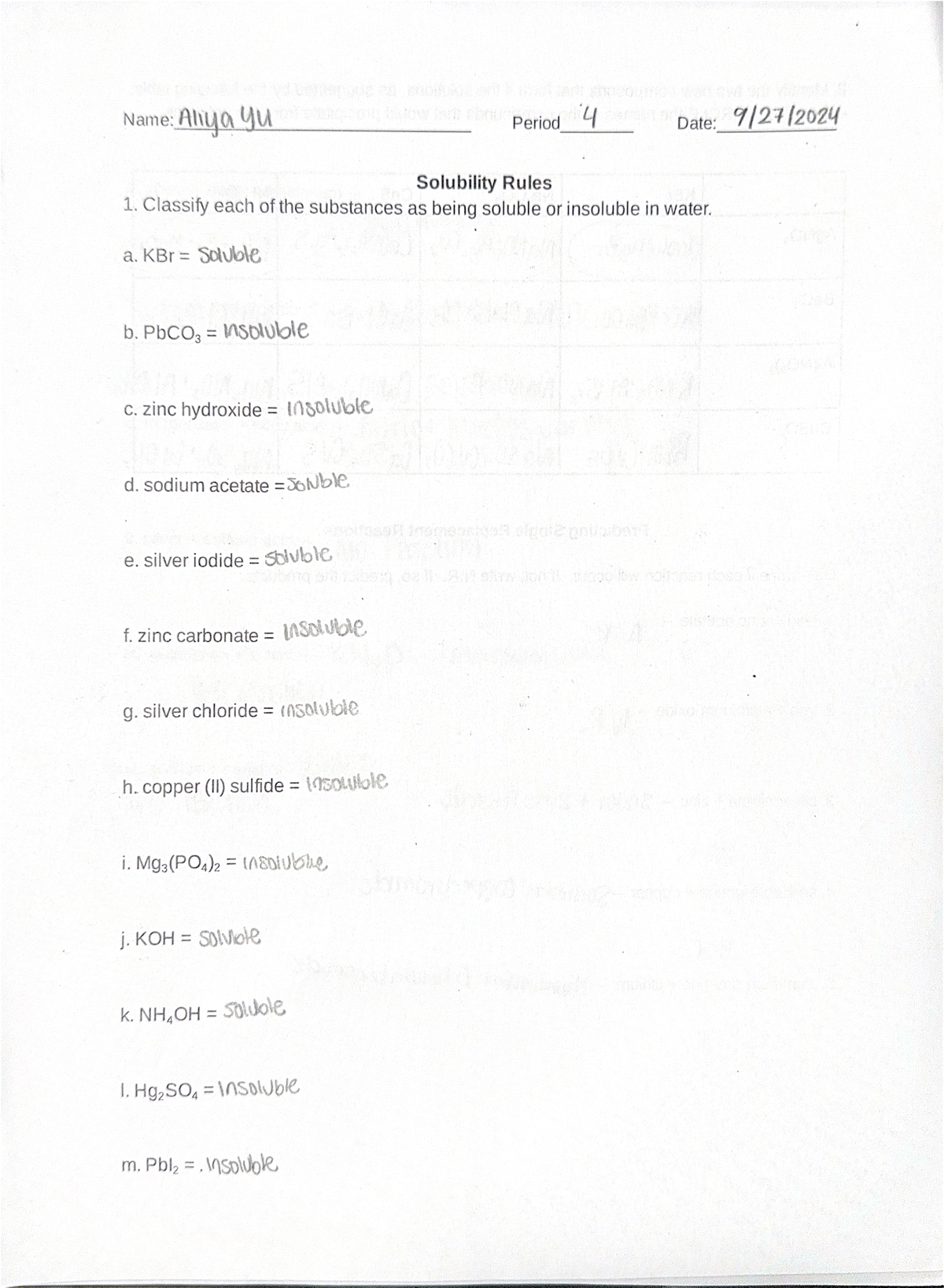 Solubility Rules - Classify each of the substances as being soluble or ...