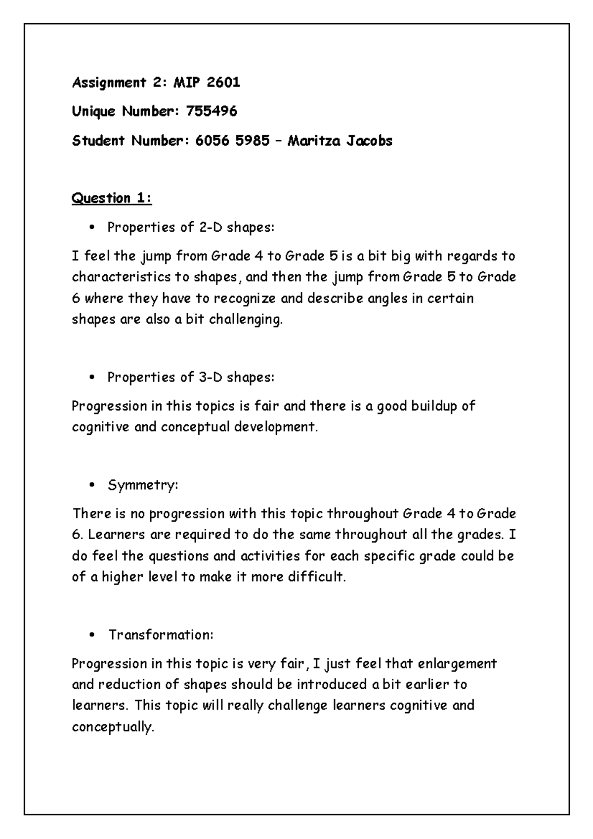 MIP 2601 Assignment 2 - Assignment 2: MIP 2601 Unique Number: 755496 ...