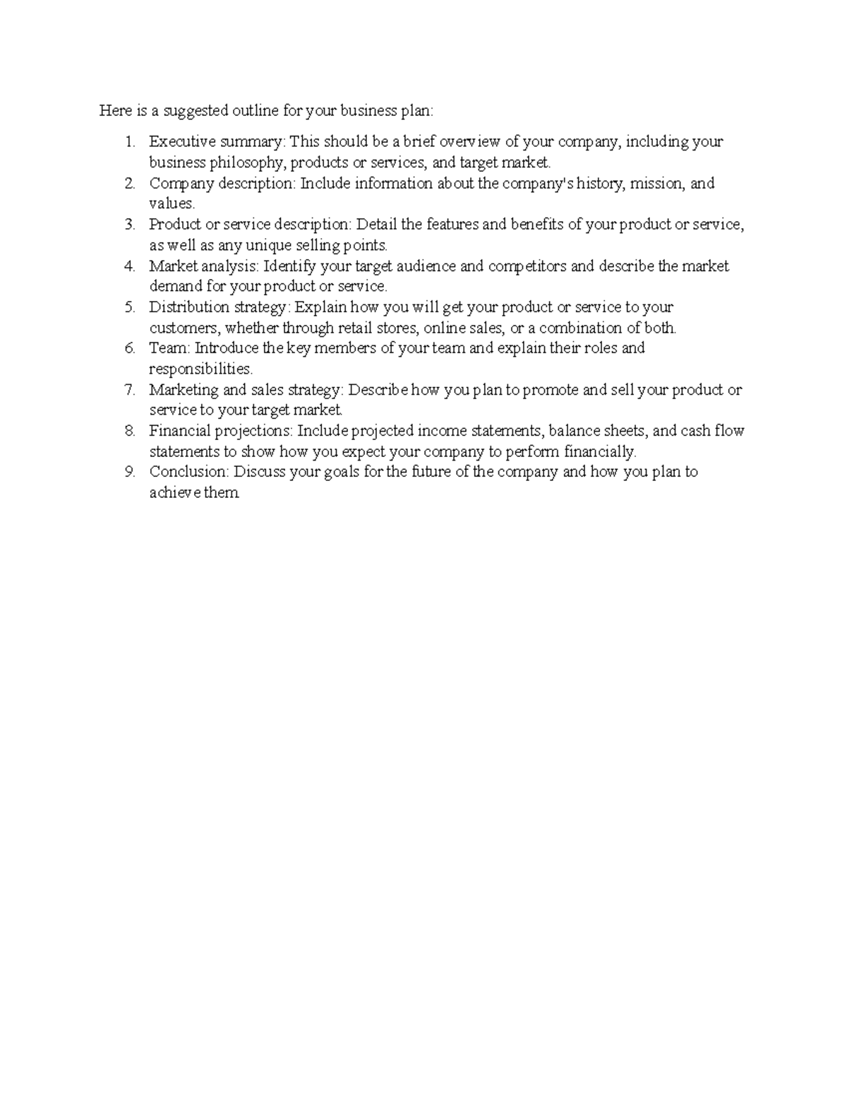 Business Plan Rough Draft - Here is a suggested outline for your ...