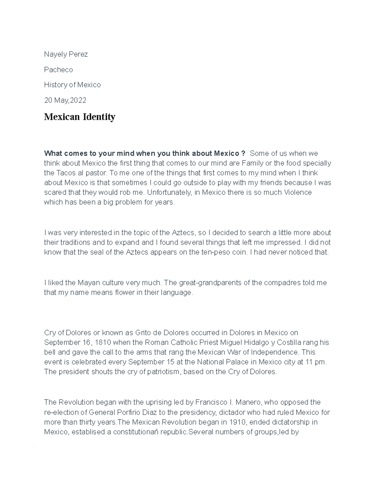 Mexican Identify - Nayely Perez Pacheco History of Mexico 20 May ...