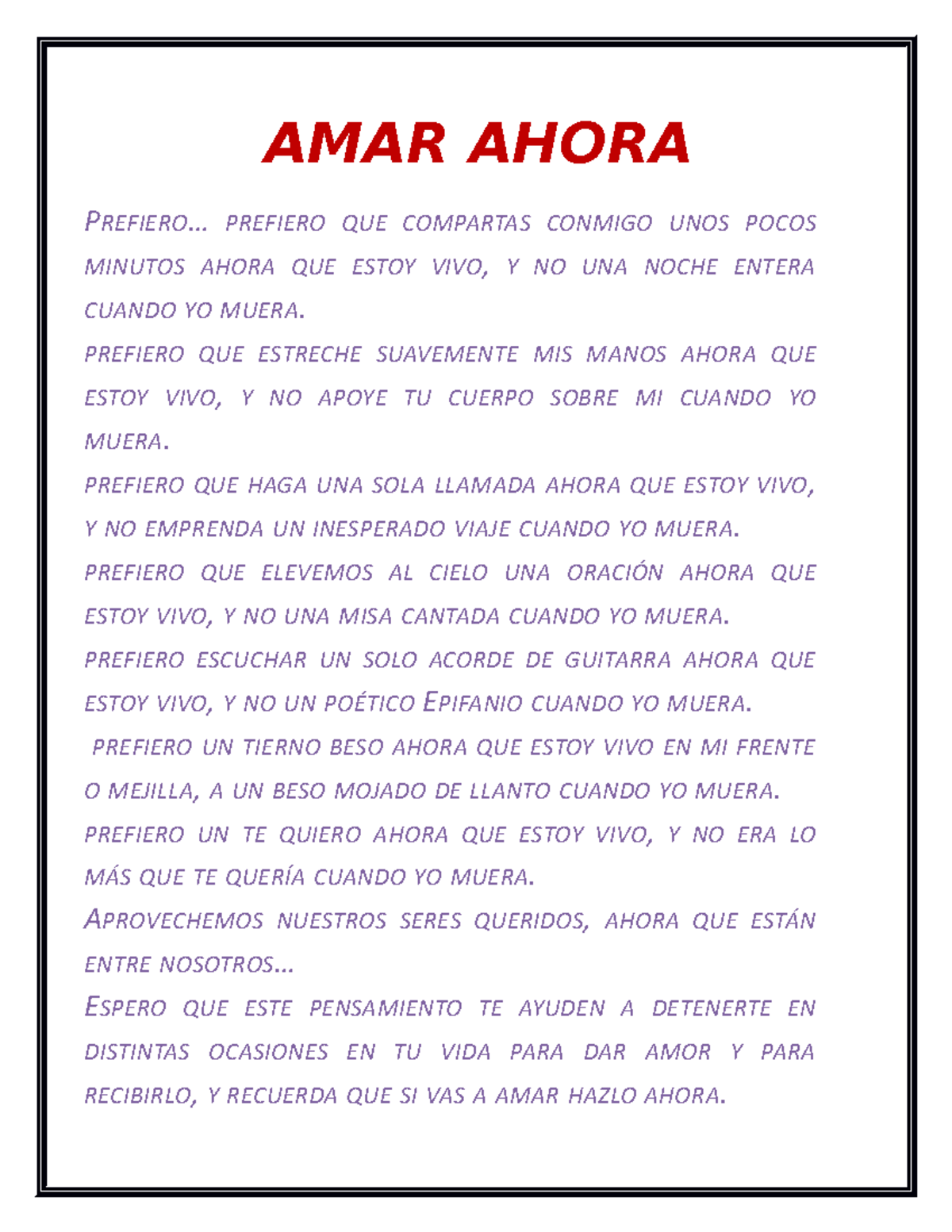 AMAR Ahora - Tarea - AMAR AHORA PREFIERO... PREFIERO QUE COMPARTAS ...