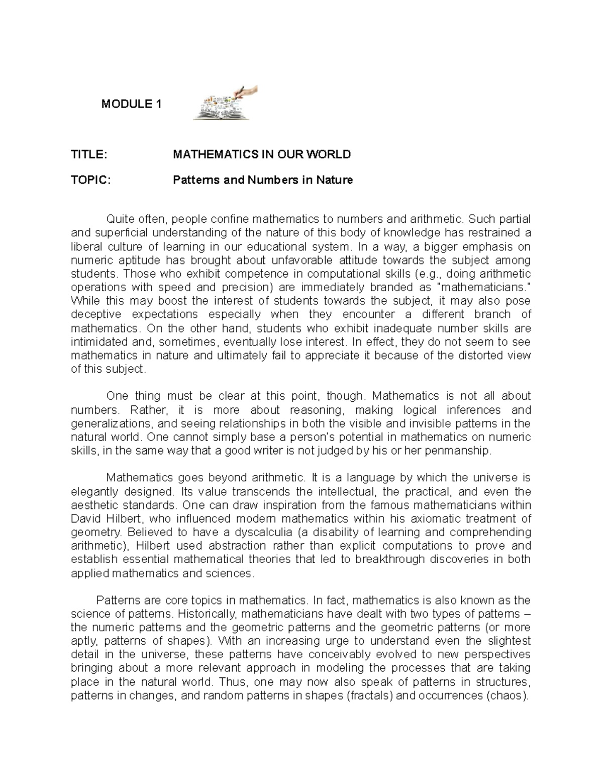 Module 1 mathematics in our world - MODULE 1 TITLE: MATHEMATICS IN OUR ...