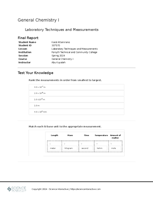 CHEM 111 Exam I study guide - CHEM 111 Study Guide for Exam 1: Chapters ...