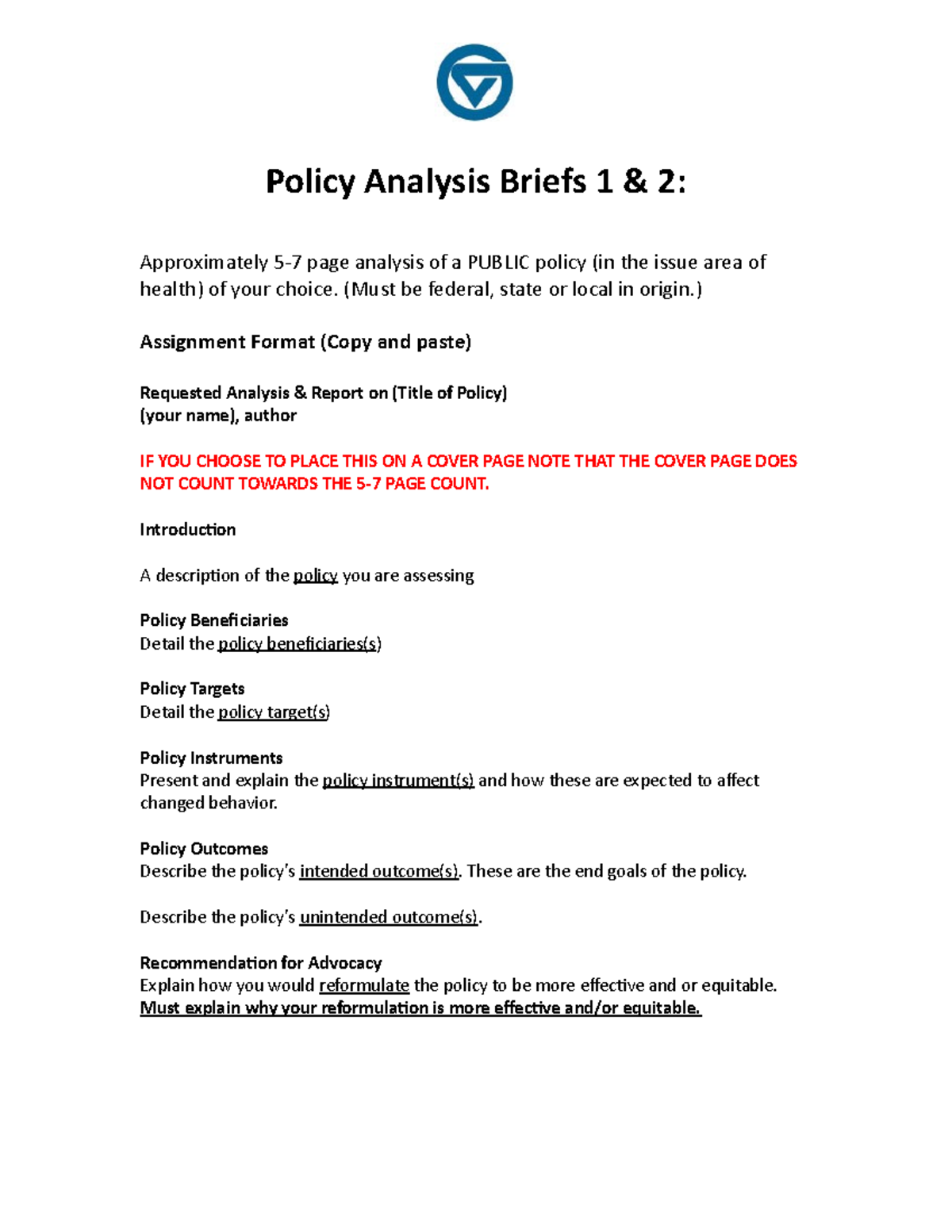 Policy Analysis Brief Guidance - Policy Analysis Briefs 1 & 2 ...
