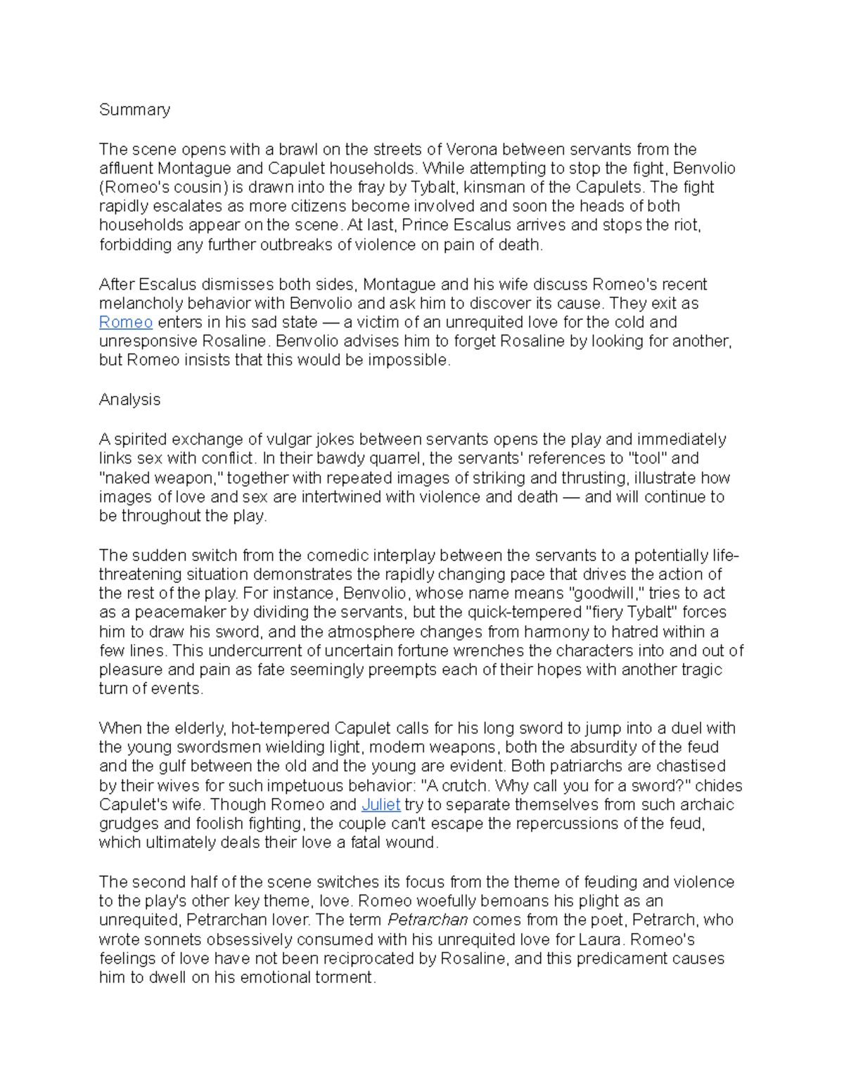 Summary - Romeo and Juliet - Summary The scene opens with a brawl on ...