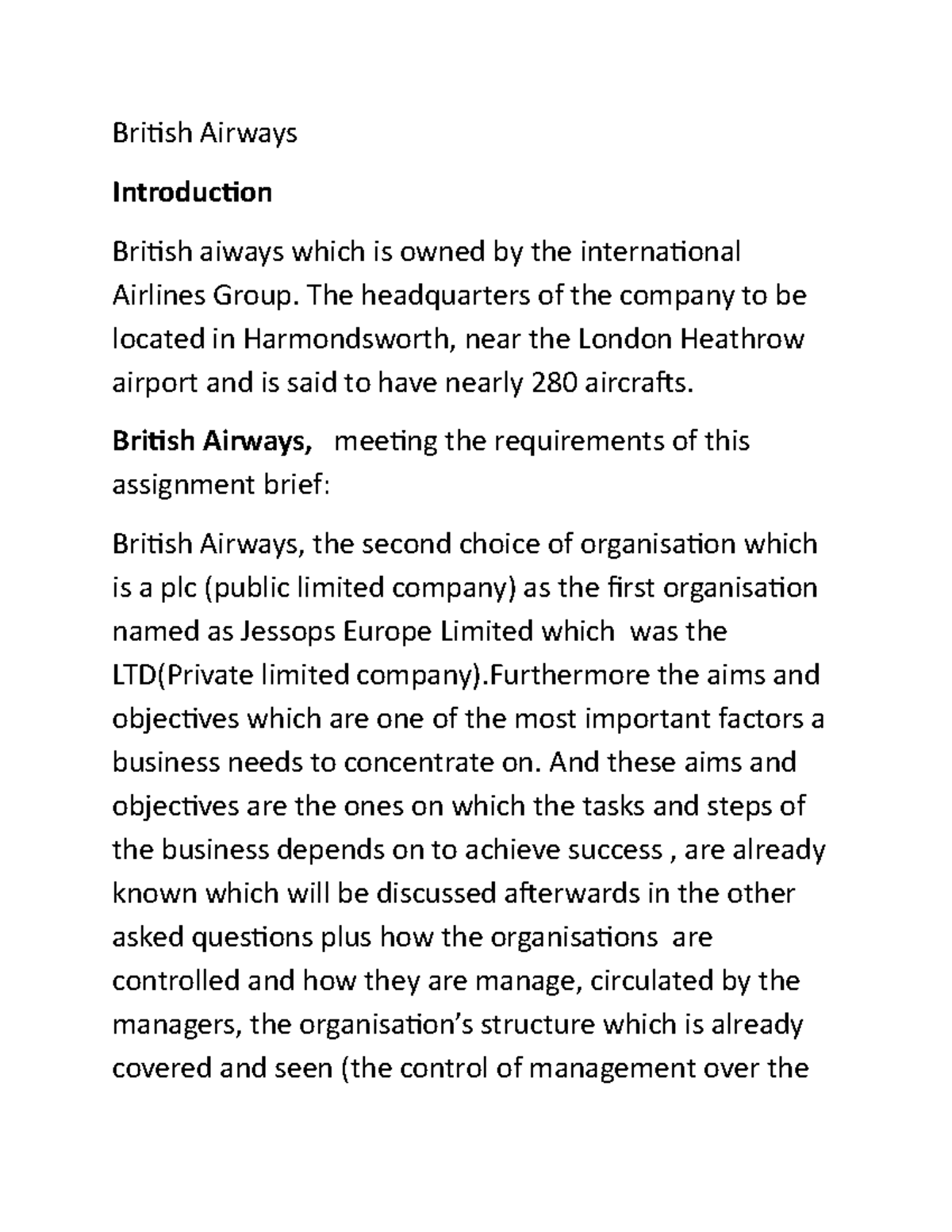 British Airways part 1 - British Airways Introduction British aiways ...