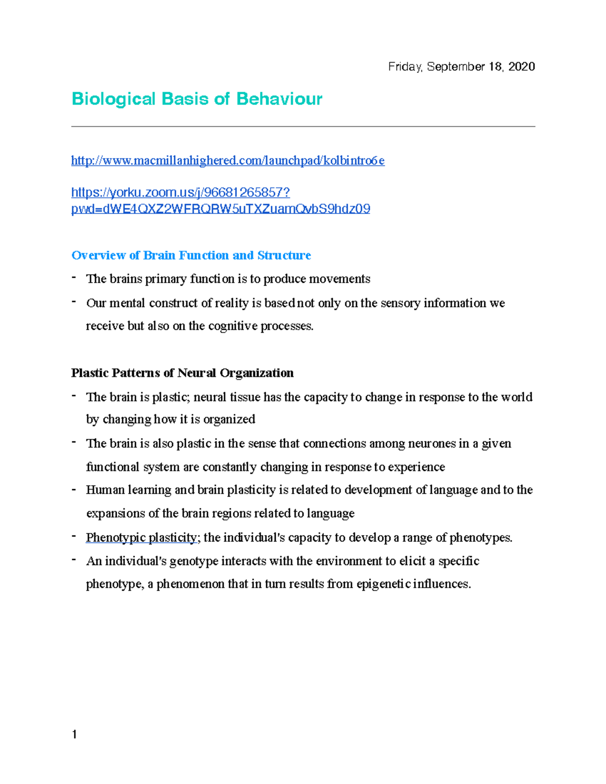 Biological basis of behaviour Textbook notes - Hh/Psyc 2240 - Yorku ...