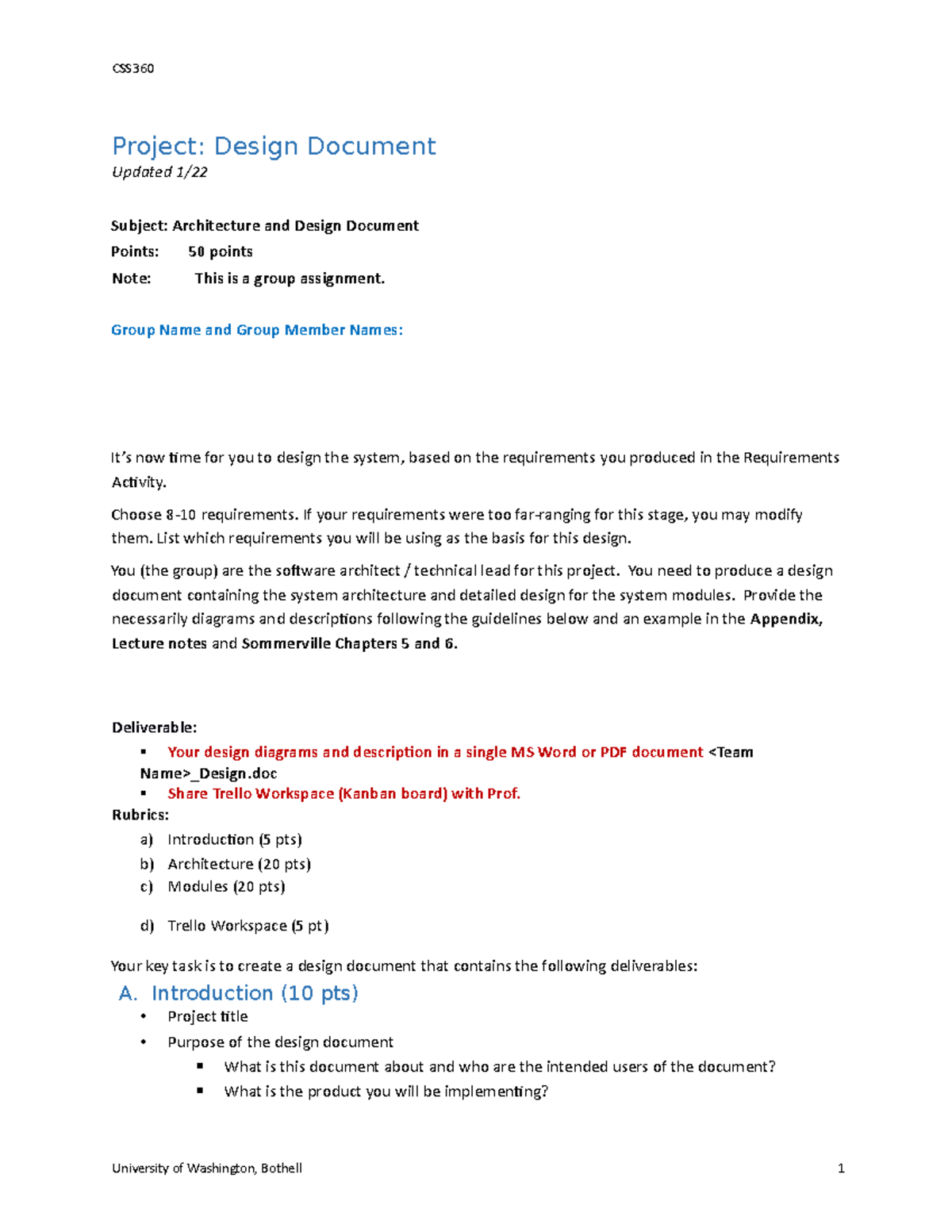 Project - Design Document - Project: Design Document Updated 1/ Subject: Architecture and Design ...