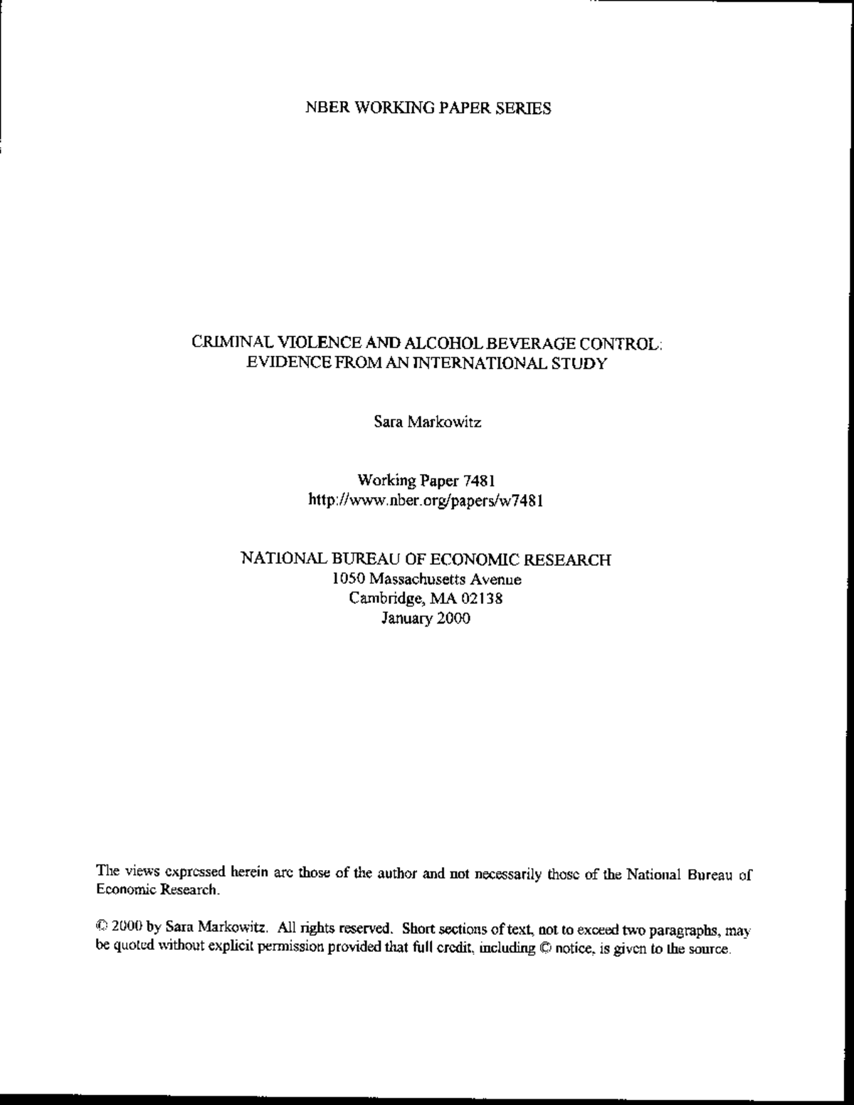 Criminal violence and alcohol beverage control - risk. According to the ...