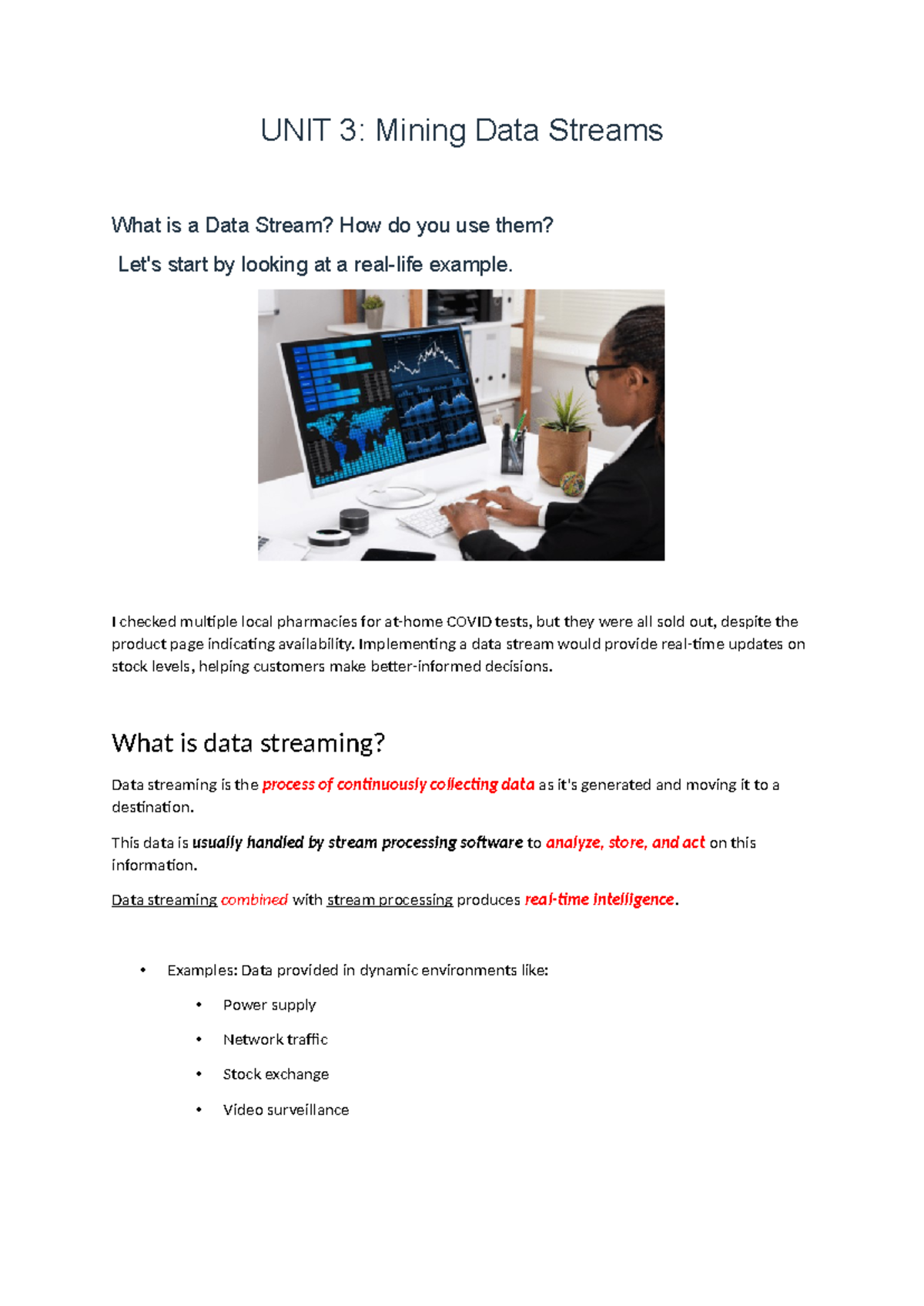 Unit3 Mining Data Streams - UNIT 3: Mining Data Streams What is a Data Stream? How do you use ...