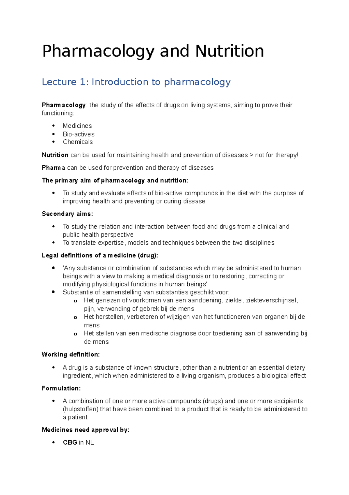 Pharmacology and Nutrition lectures - Pharmacology and Nutrition ...