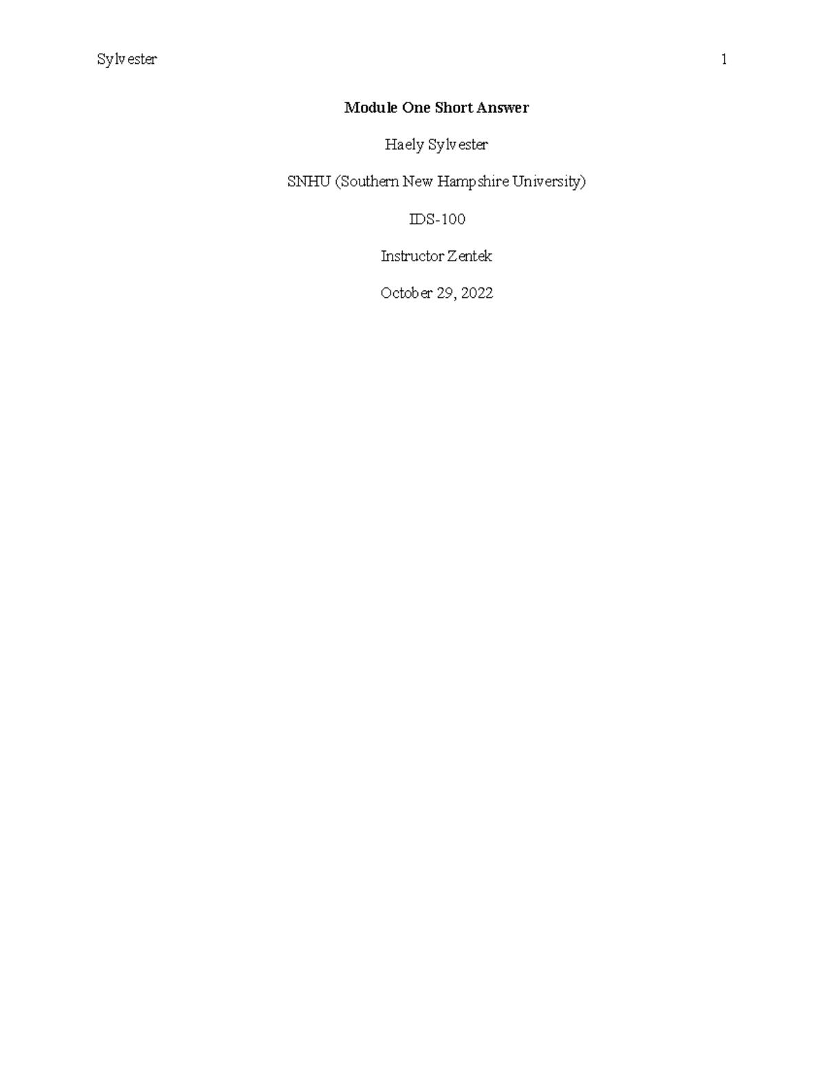 Module 1Short Answers - .................. - Sylvester 1 Module One ...