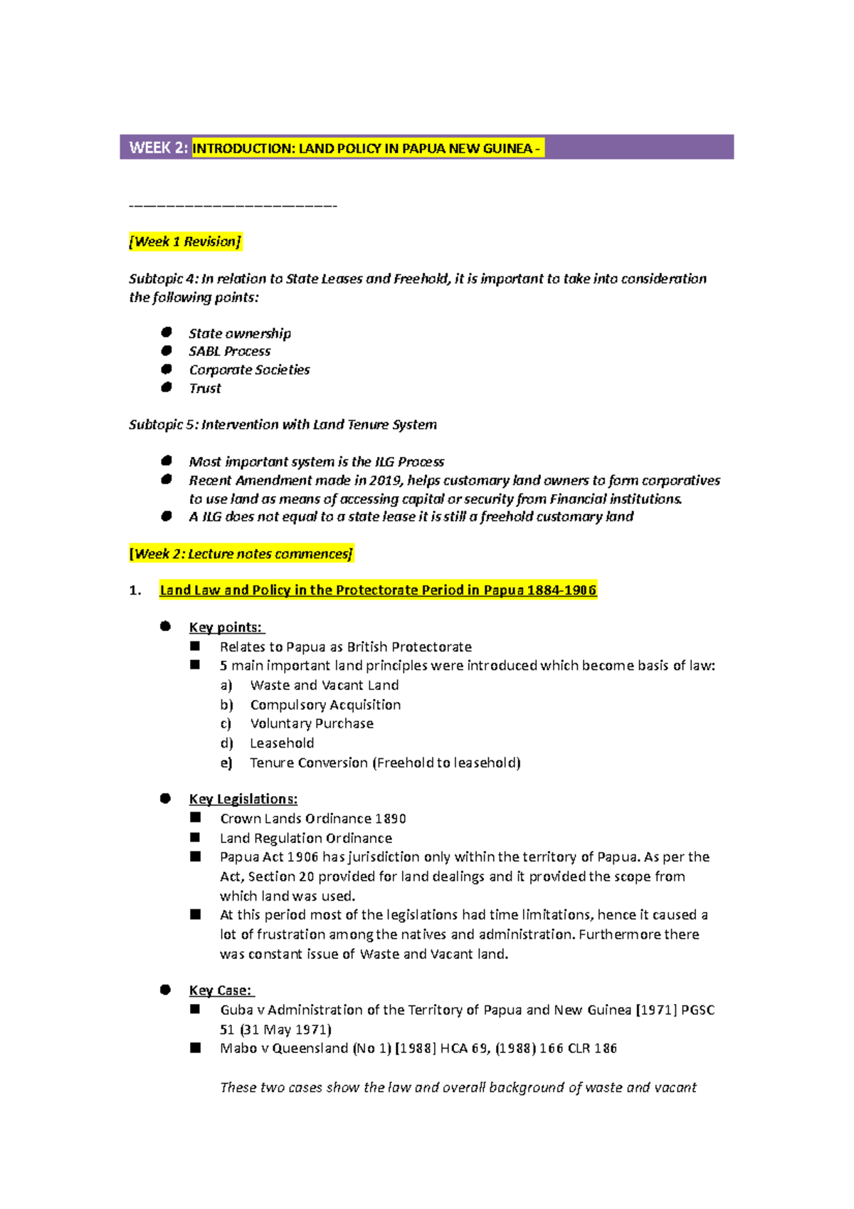 Land Admin and Policy- WEEK 2 (Lecture Notes) - WEEK 2: INTRODUCTION ...