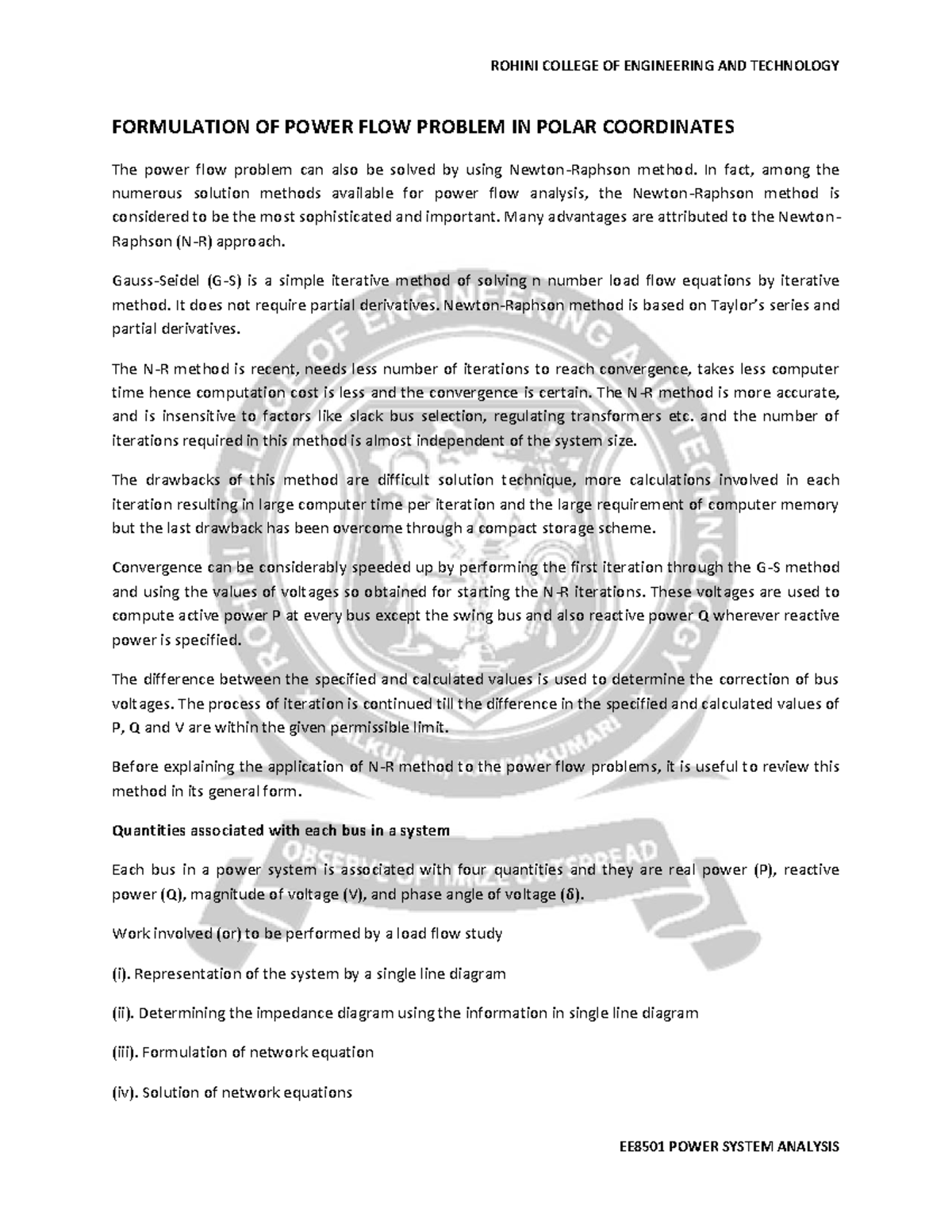 Rohini 93741105894 - Good - FORMULATION OF POWER FLOW PROBLEM IN POLAR ...