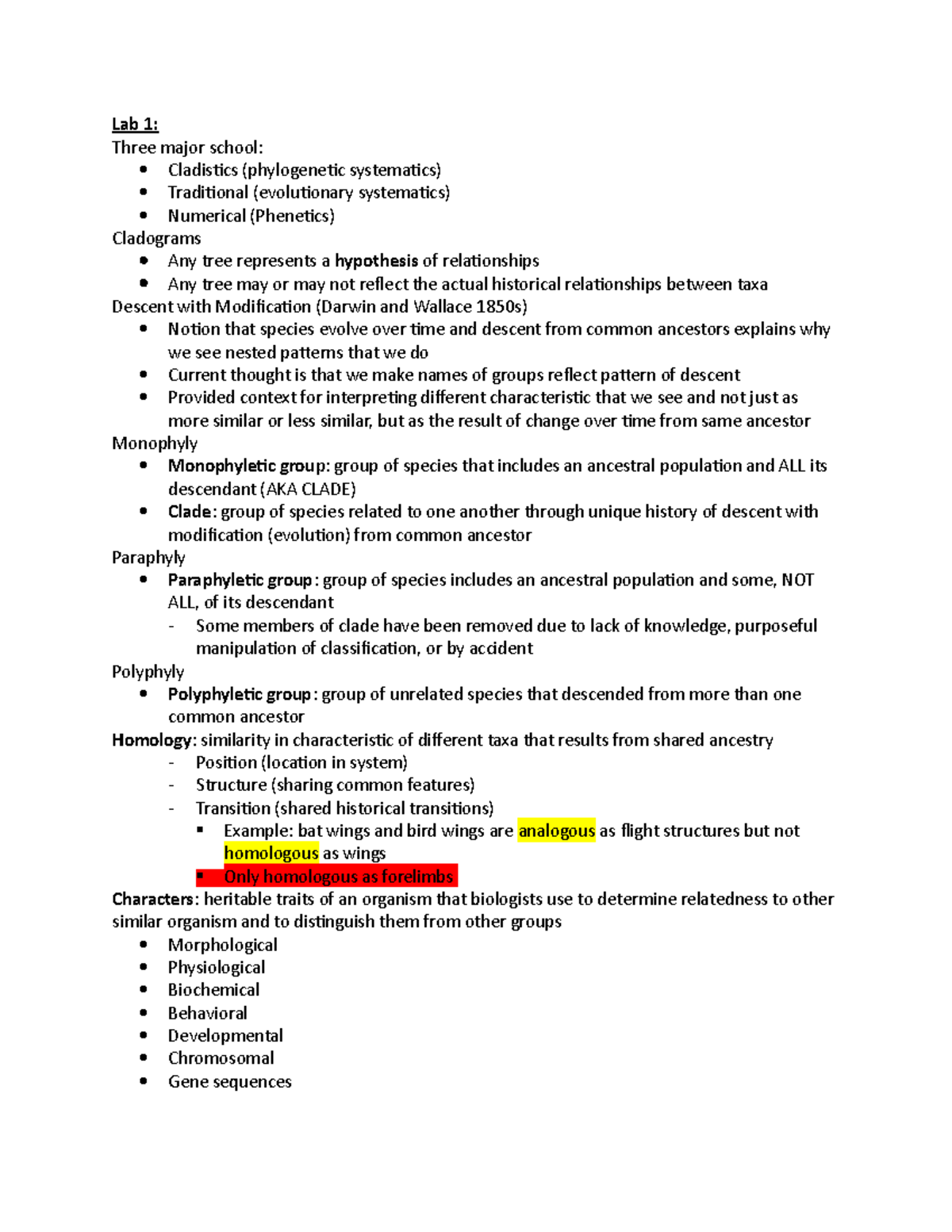 Vertebrate Zoology Lab - Lab 1: Three major school: Cladistics ...