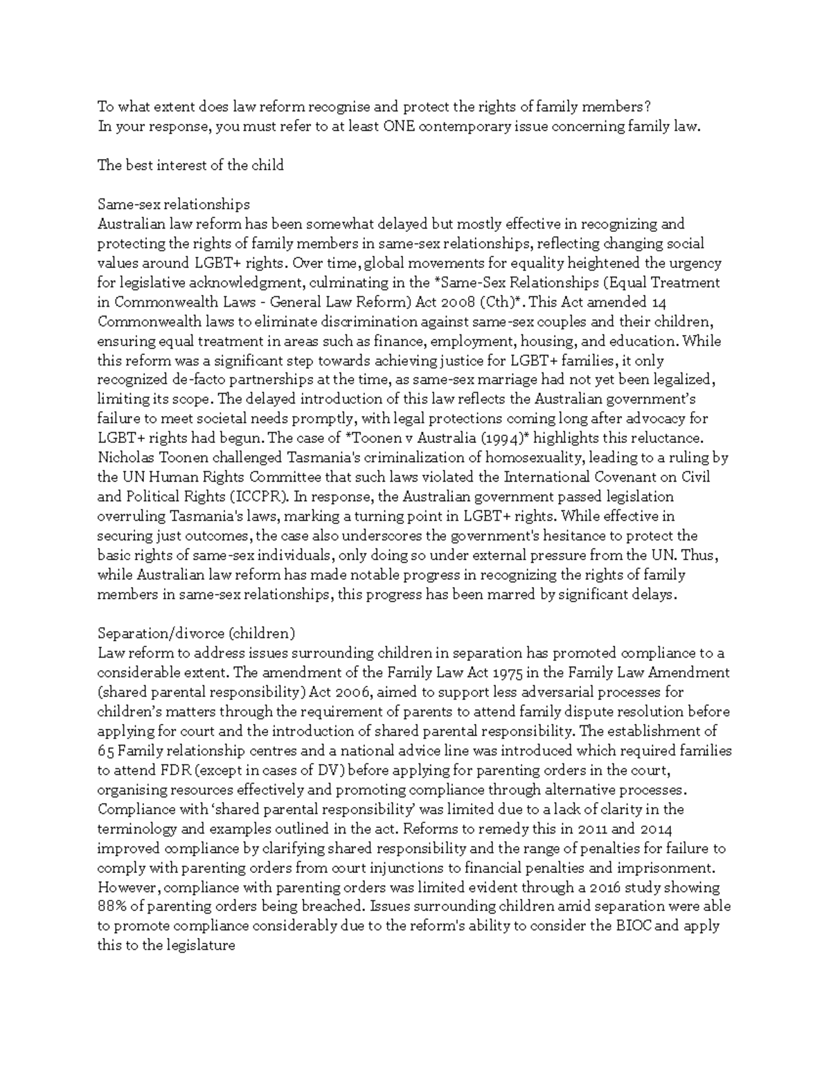 Legal practice essay - To what extent does law reform recognise and ...