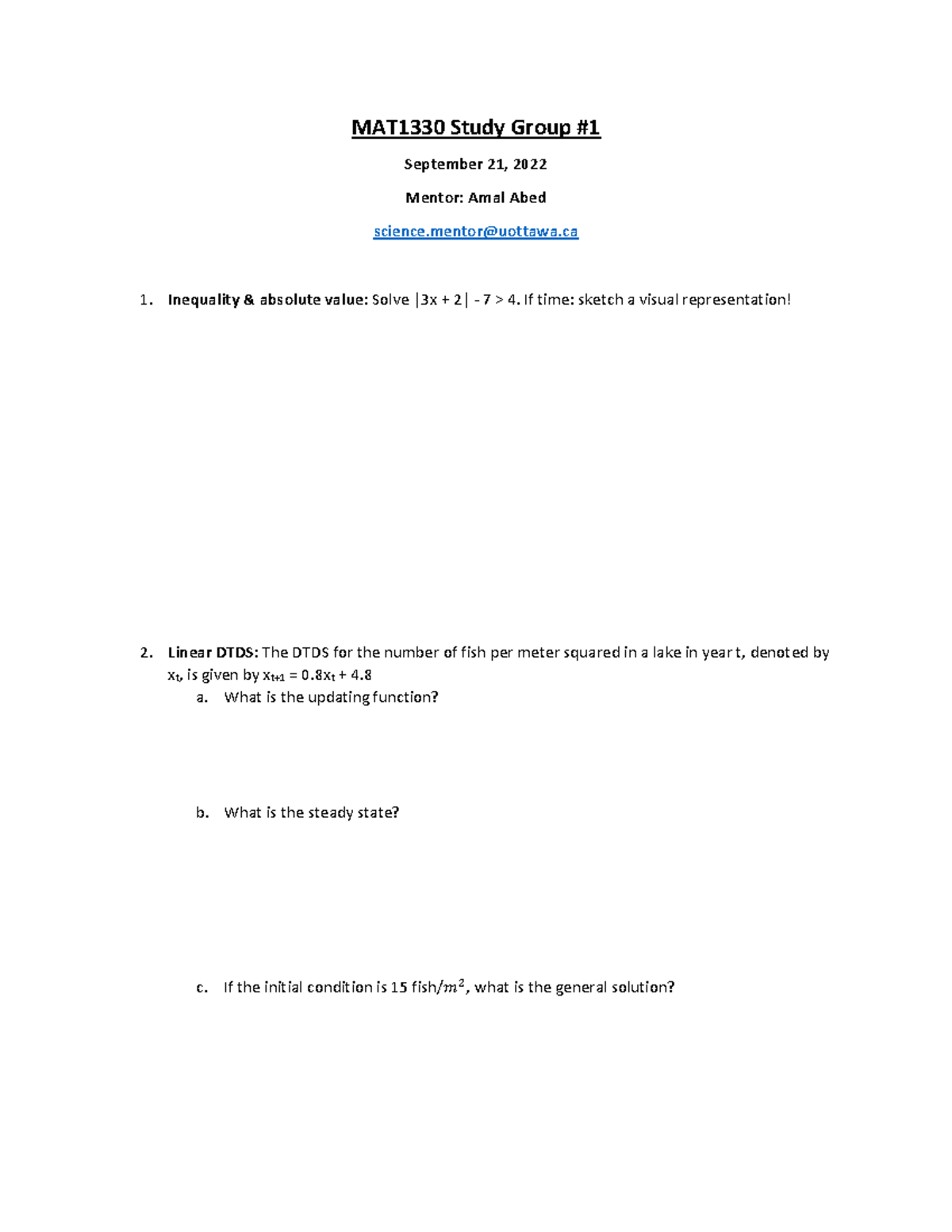 MAT1311 Study Group Worksheet Blank - MAT1330 Study Group September 21 ...