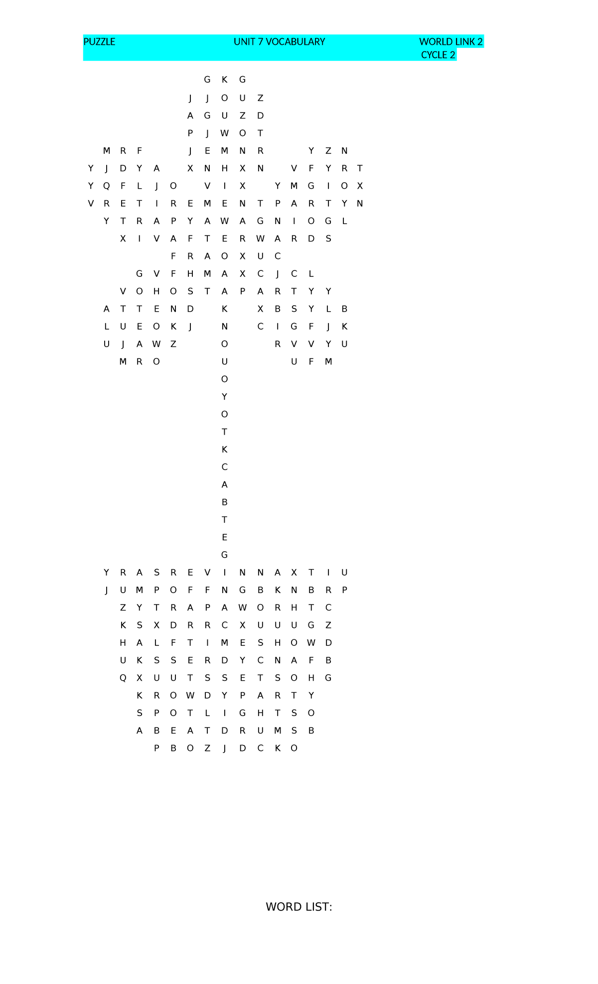 Puzzle UNIT 7 Vocabulary World LINK 2 Cycle 2 - PUZZLE UNIT 7 ...