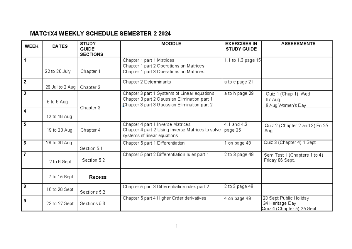 Weekly Schedule MATC1X4 2024 newnew - 1 MATC1X4 WEEKLY SCHEDULE ...