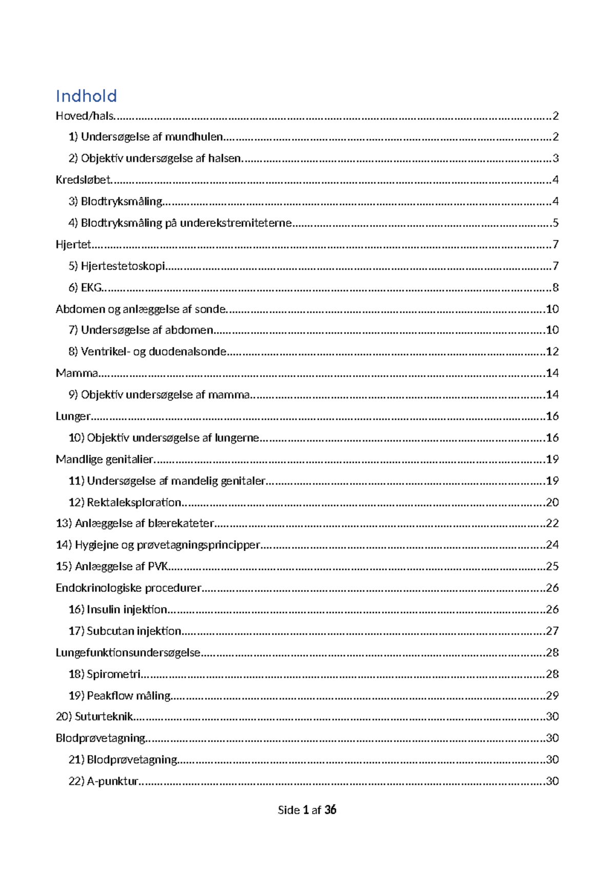 Mini-OSCE procedurer - Noter til OSCE procedure - Indhold - Studocu