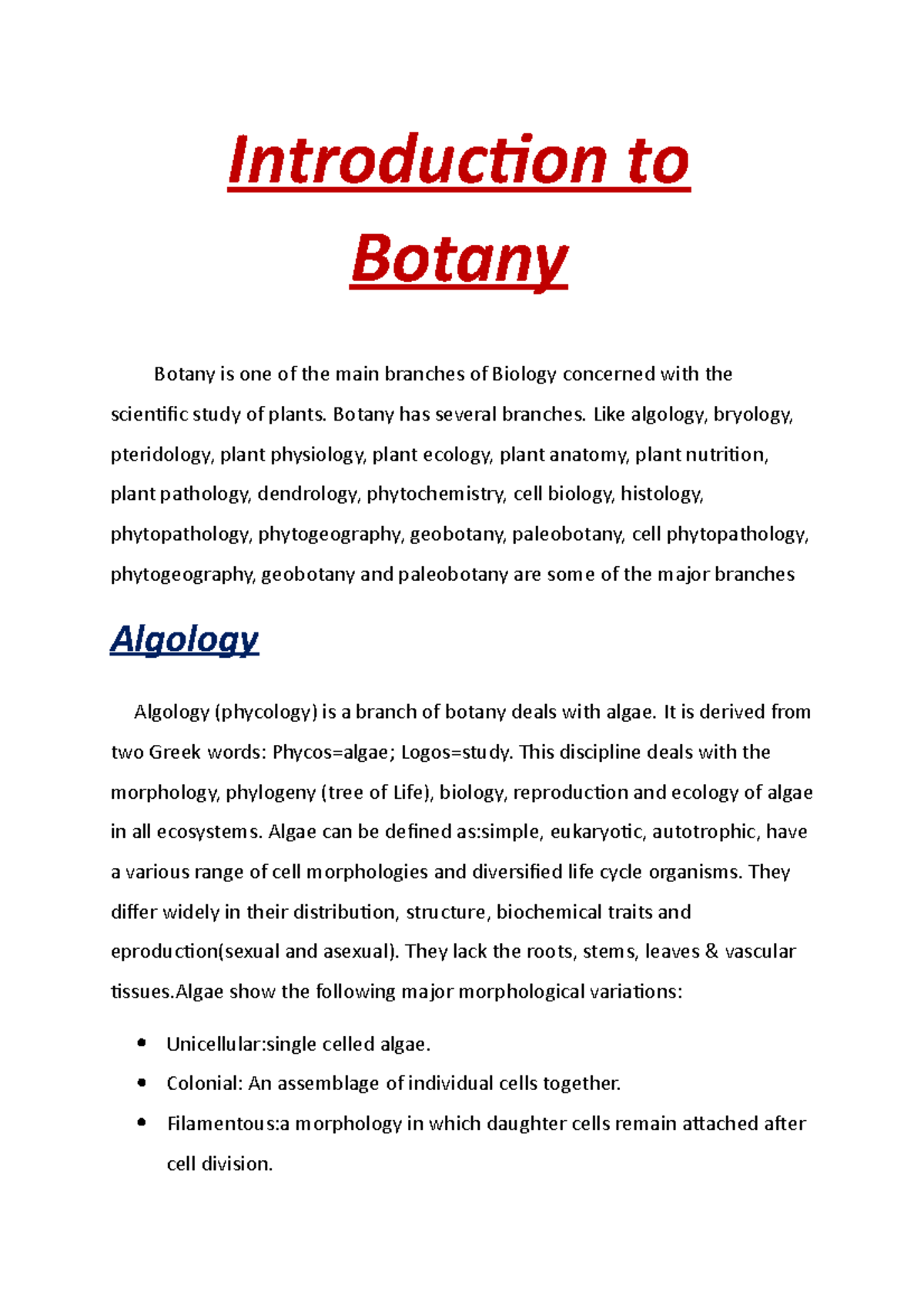Introduction to Botany - Introduction to Botany Botany is one of the ...