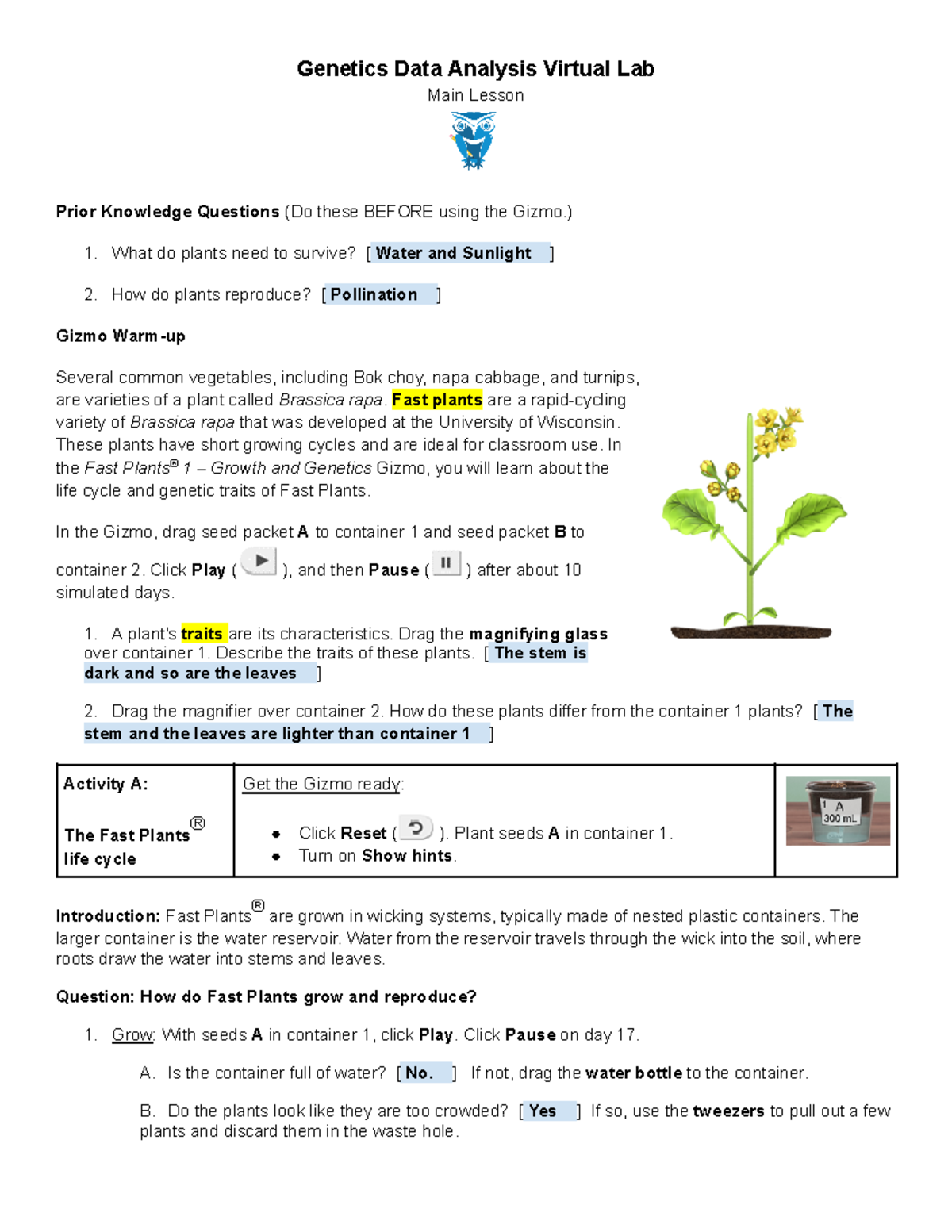 Copy of Genetics Data Analysis Gizmo Virtual Lab - Genetics Data ...