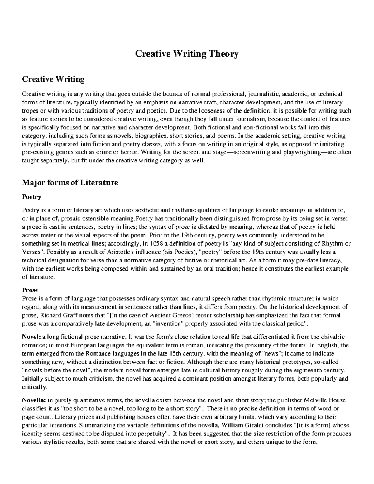Creative Writing Theory - Creative Writing Theory Creative Writing ...