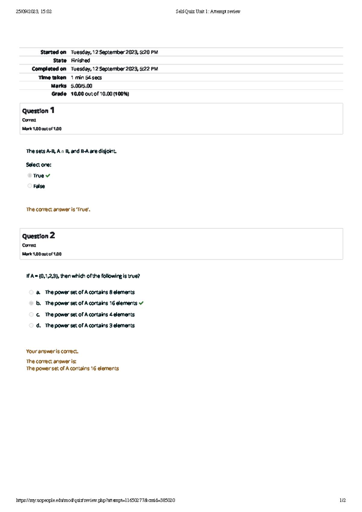 Self-Quiz Unit 1 Attempt review - 25/09/2023, 15:02 Self-Quiz Unit 1: Attempt review - Studocu