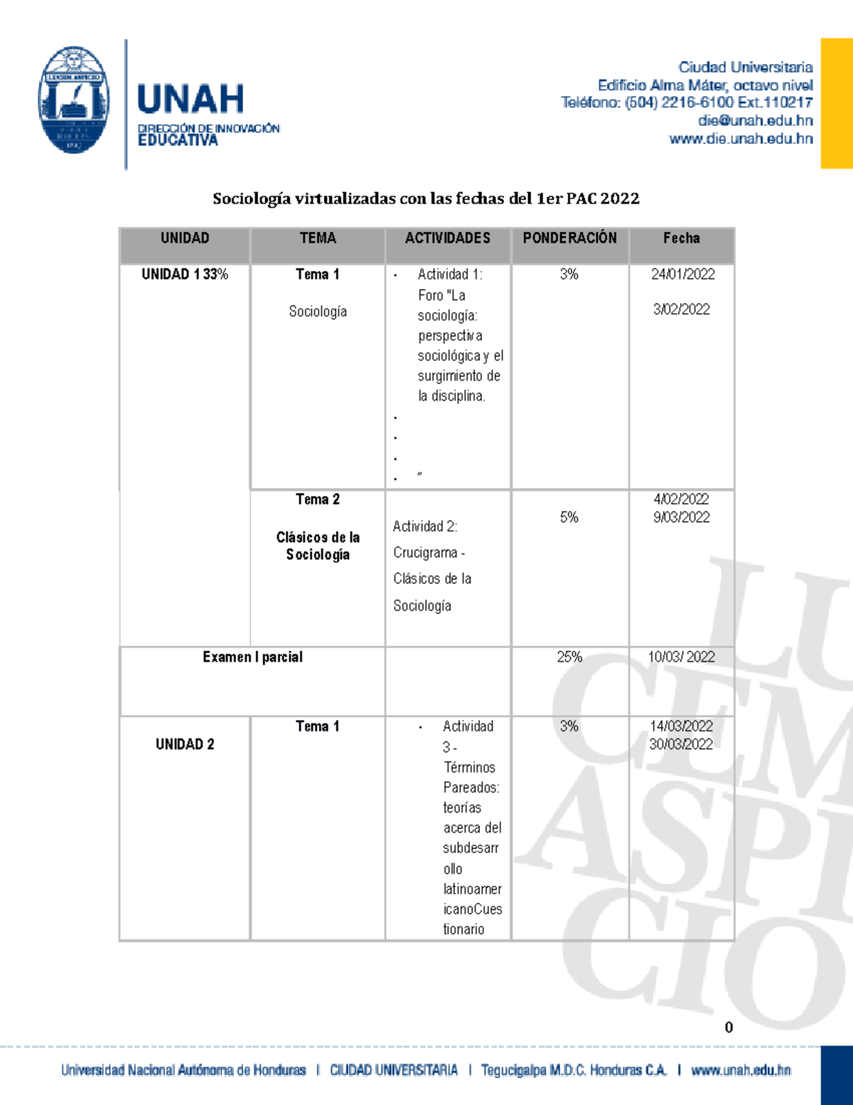 Plantilla Calendario sociologia DE Actividades 1 Erpac 2022 Asignaturas ...