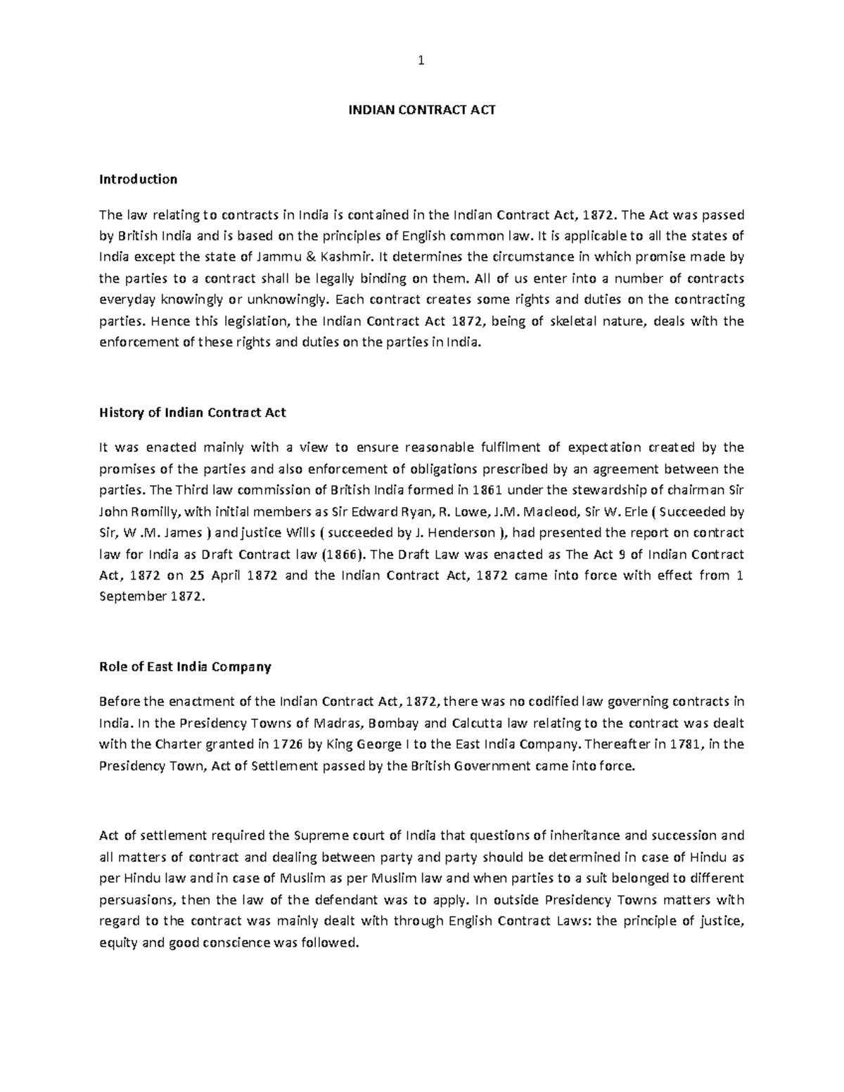 Sample notes Indian Contract ACT-converted - INDIAN CONTRACT ACT ...