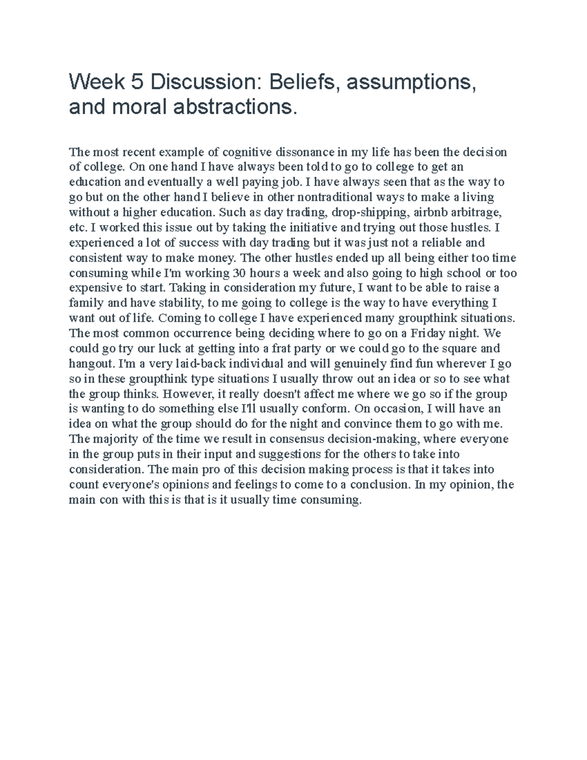Beliefs, assumptions, and moral abstractions. - The most recent example ...