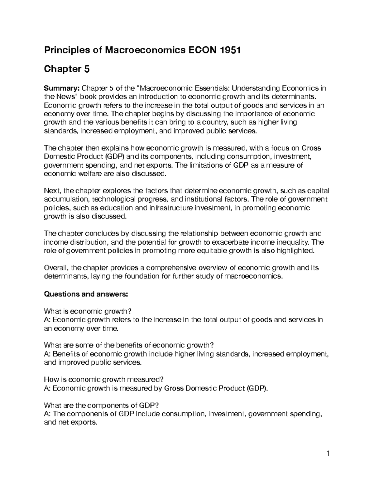 ECON 1951 - Chapter 5 - Principles of Macroeconomics ECON 1951 Chapter ...