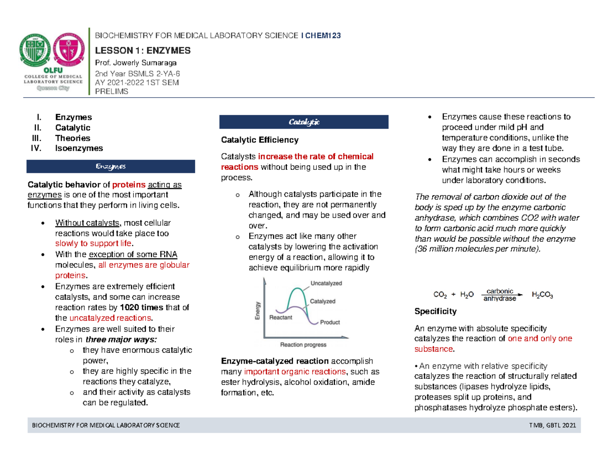 Biochem- Trans - sisns siajsbs - I. Enzymes II. Catalytic III. Theories ...