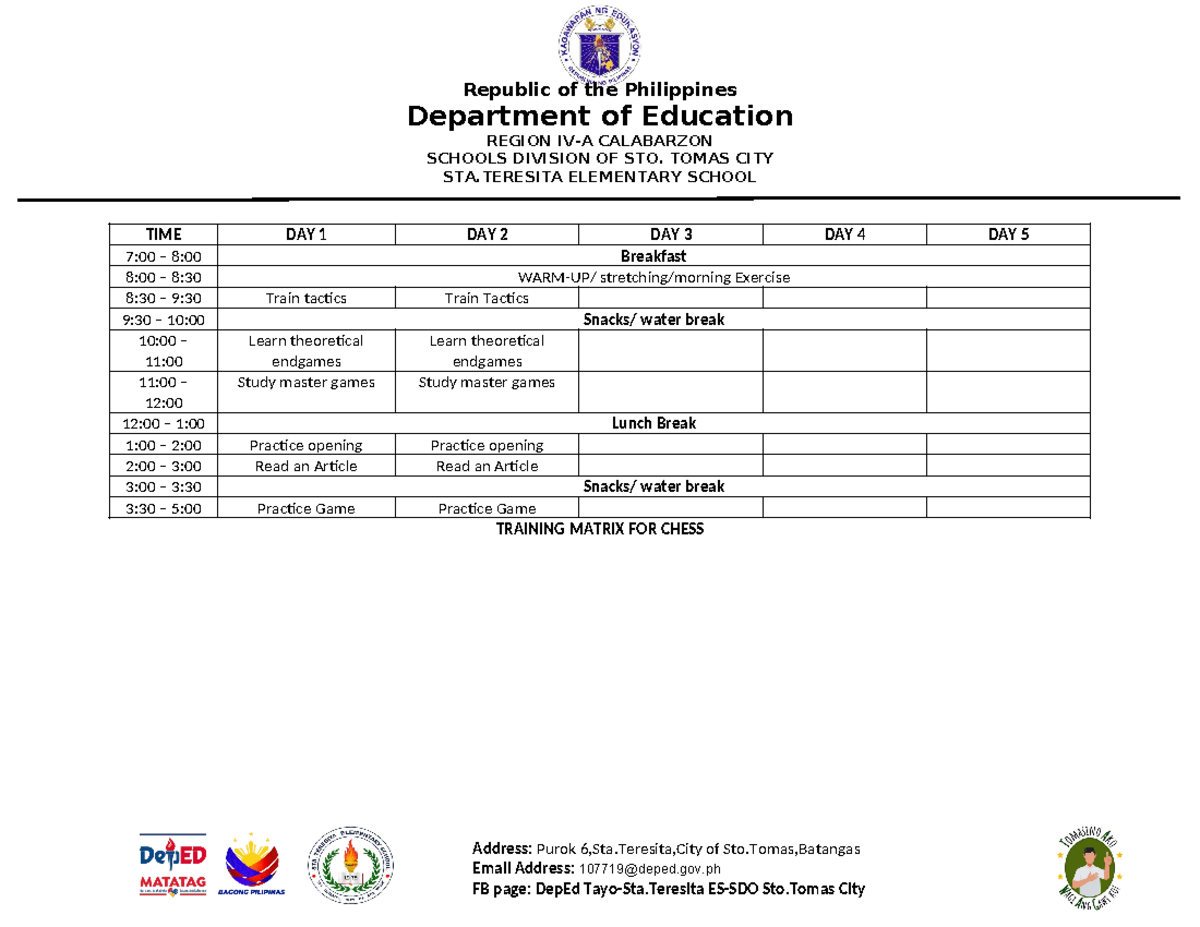 Training Matrix Chess - Address: Purok 6,Sta,City of Sto,Batangas Email ...