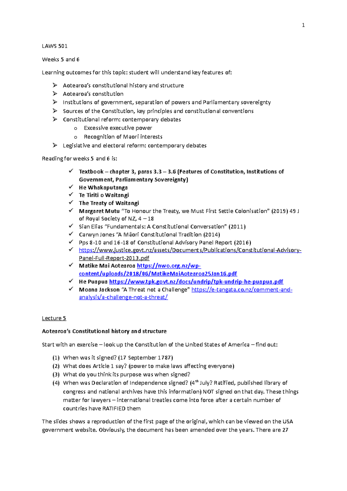 Weeks 5 and 6 - 2023 notes - LAWS 501 Weeks 5 and 6 Learning outcomes ...