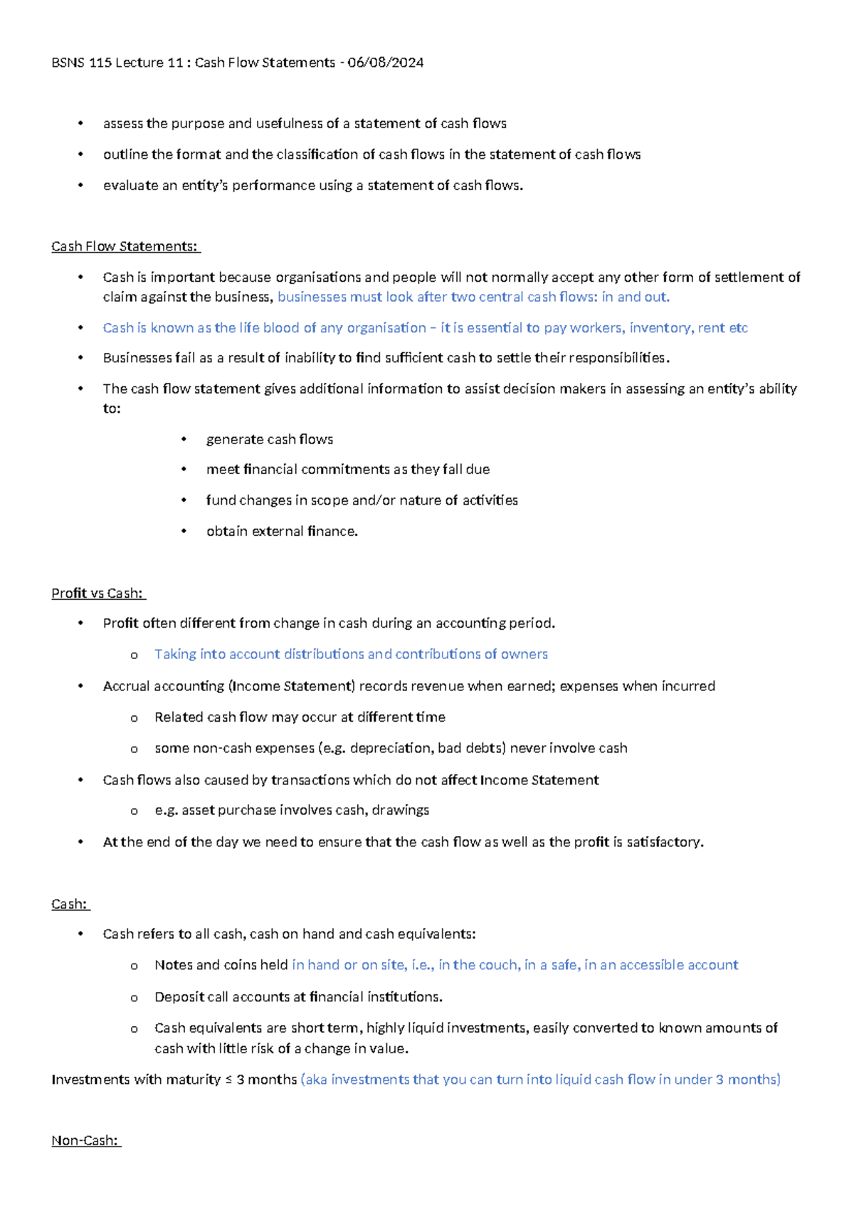 BSNS115 lecture notes - BSNS 115 Lecture 11 : Cash Flow Statements - 06 ...