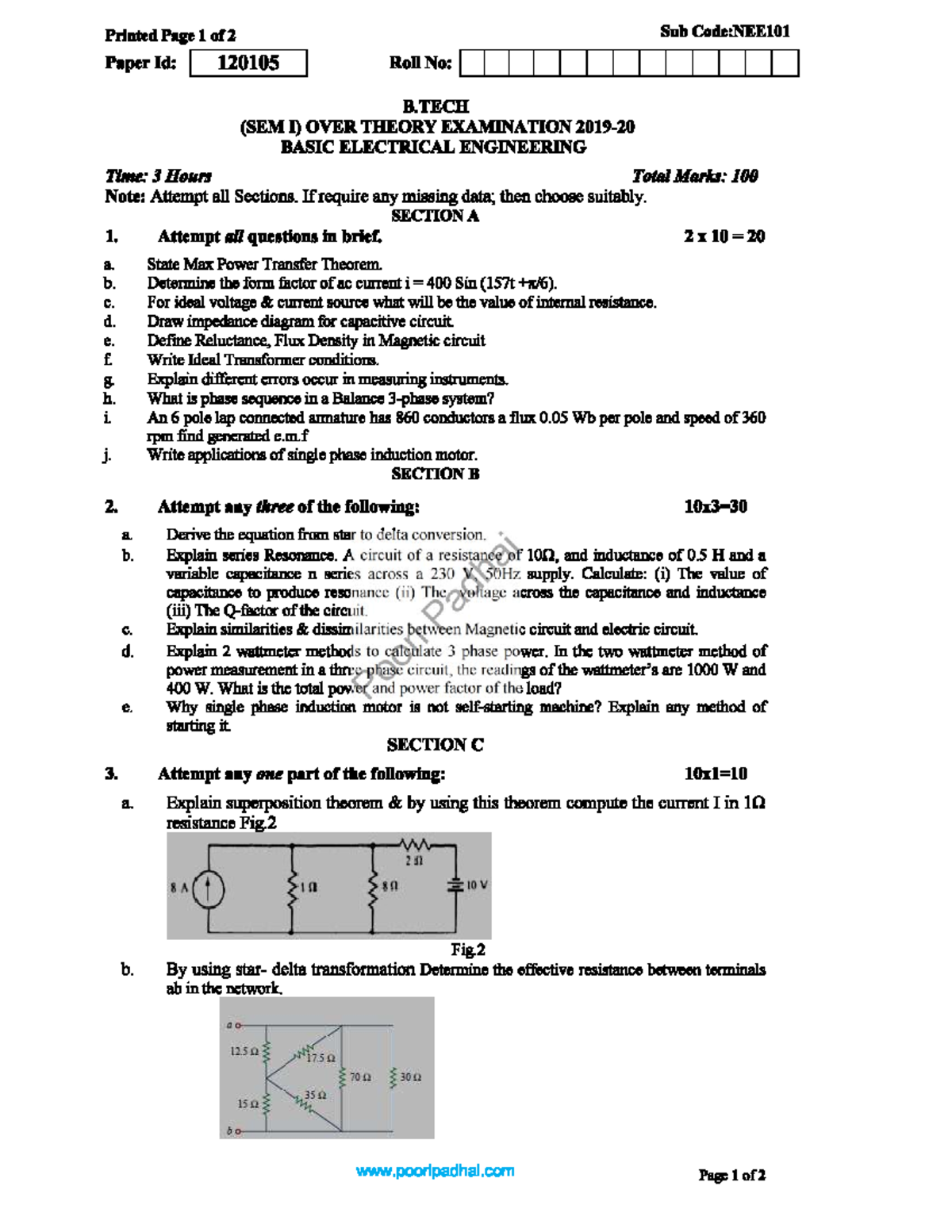Basic Electrical Engineering NEE101 - B.tech CSE 1st year - Studocu