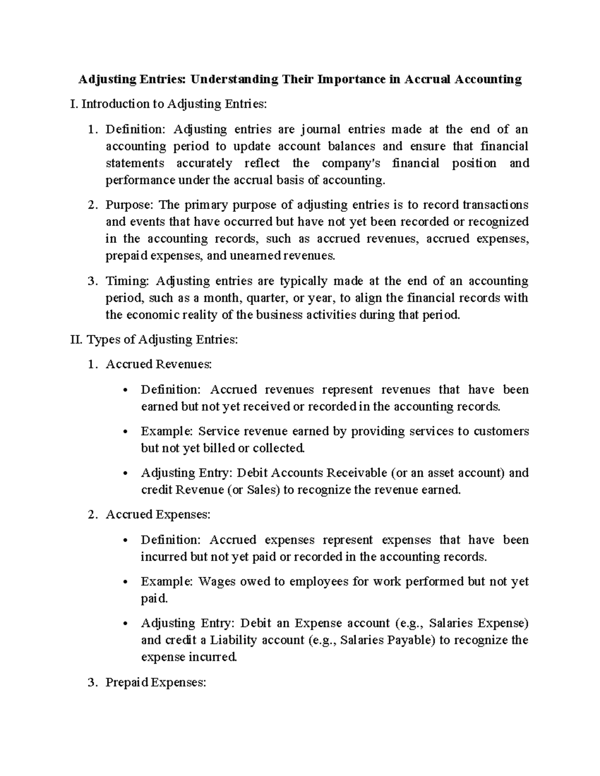 Adjusting Entries - Introduction to Adjusting Entries: 1. Definition ...
