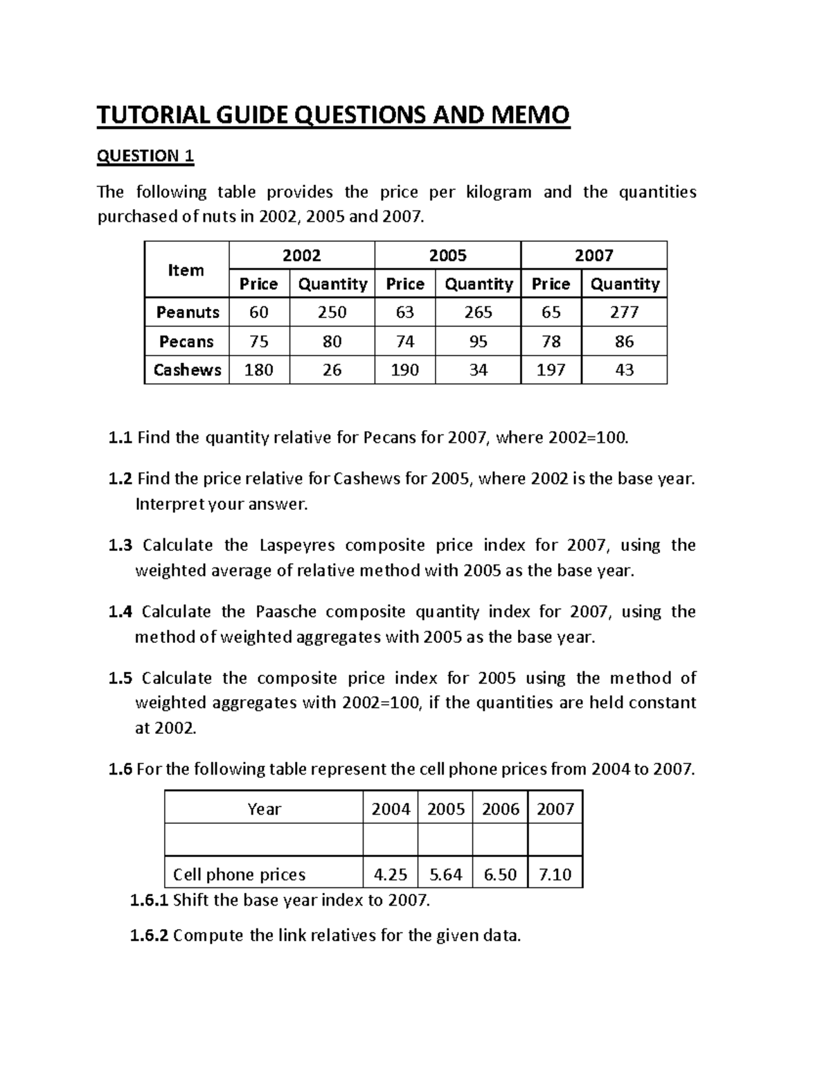 applied business statistics Tutorial guide questions and memos ...
