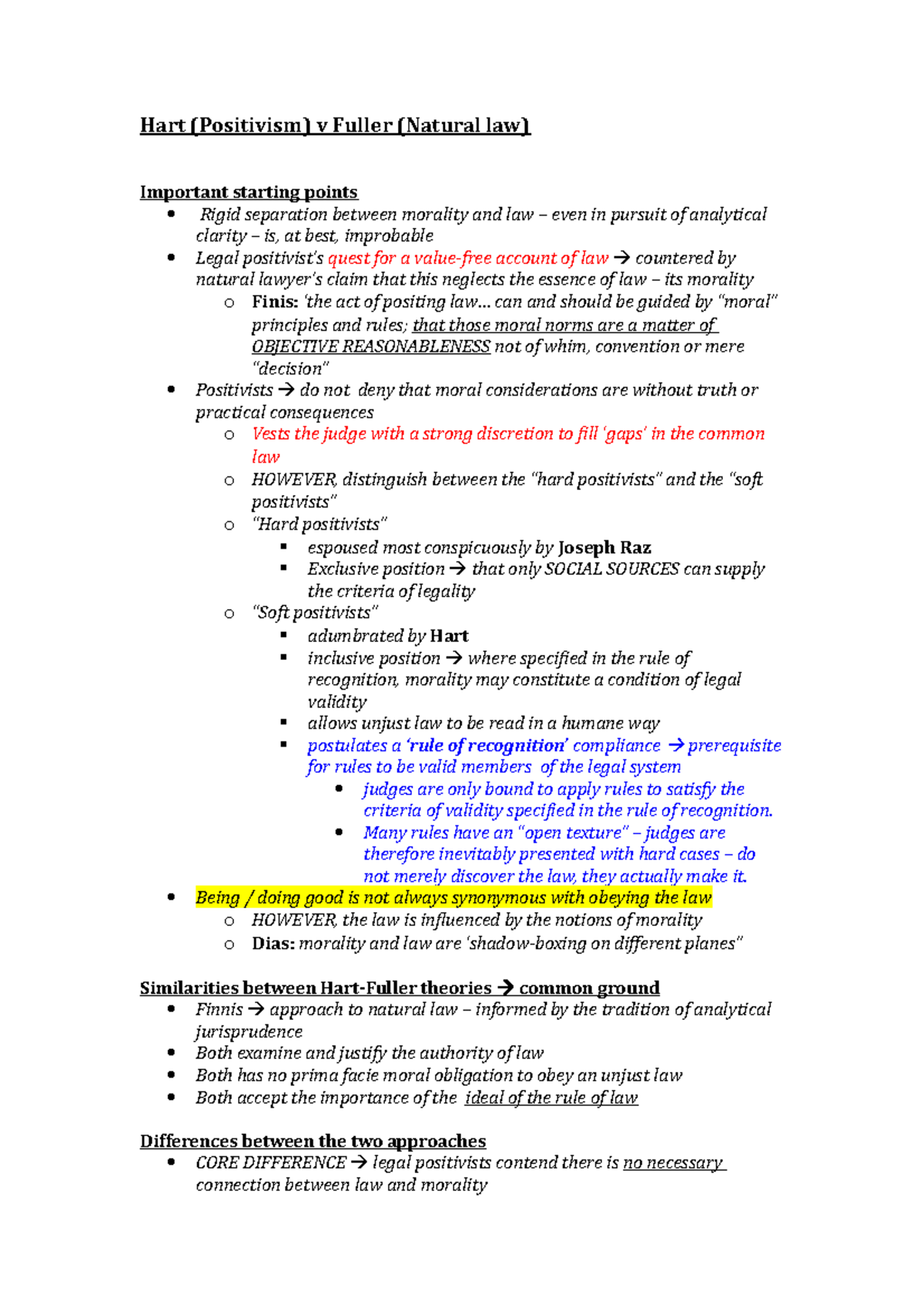 Jurisprudence - Hart,Fuller debate - Hart (Positivism) v Fuller ...