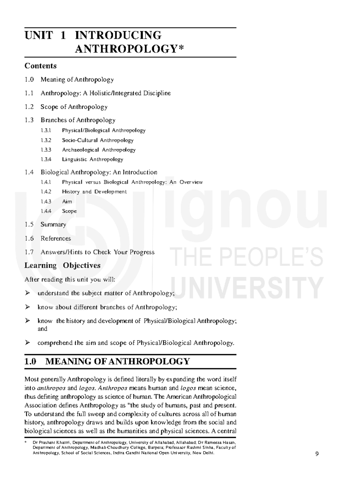 Unit1 - It helps - UNIT 1 INTRODUCING ANTHROPOLOGY* Contents 1 Meaning ...