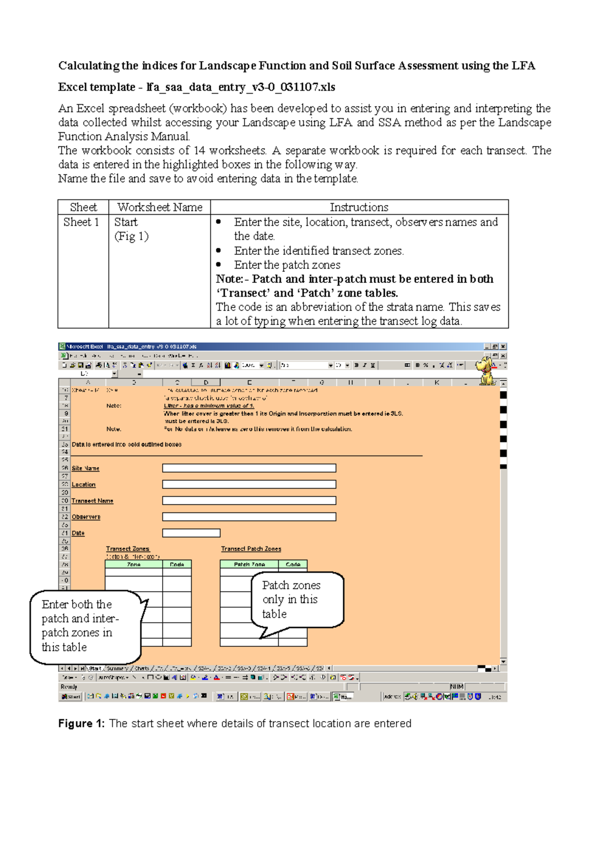 LFA SSA data entry notes - Calculating the indices for Landscape ...