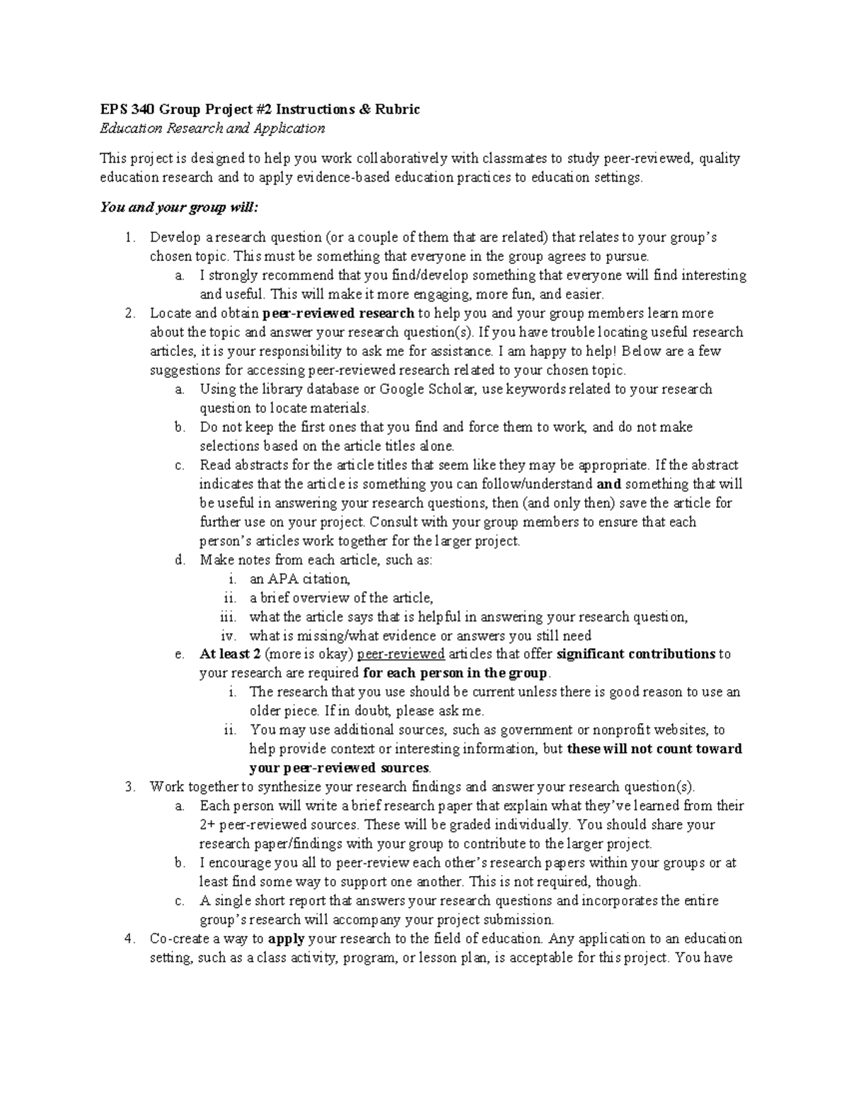 Group Project 2 instructions Rubrics - EPS 340 Group Project #2 Instructions & Rubric Education ...