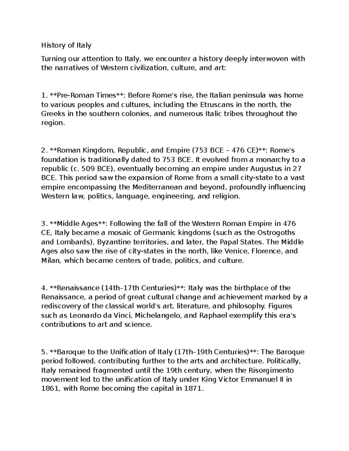 History of Italy - summary of the countries assignment - History of ...