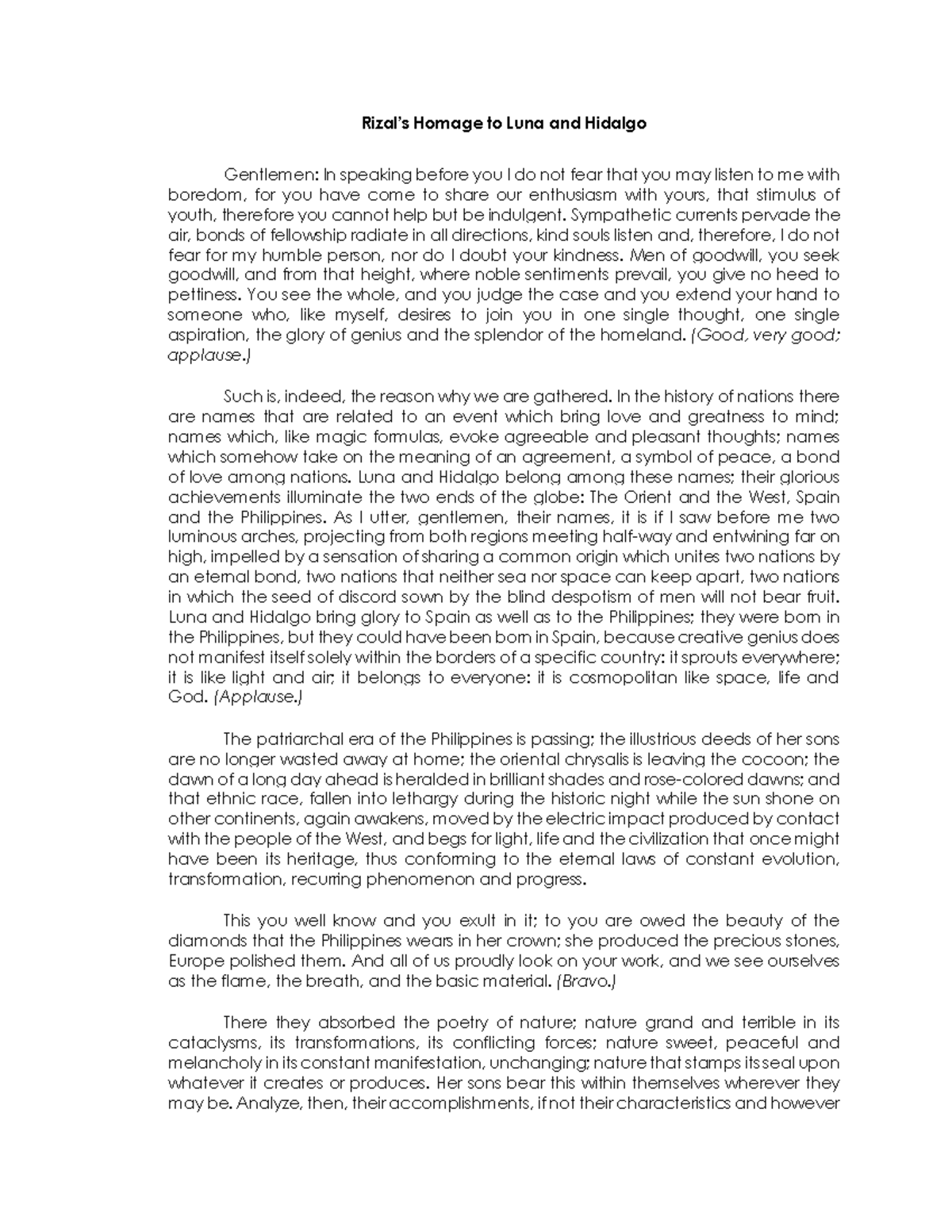 Rizal's Homage to Hidalgo - Rizal’s Homage to Luna and Hidalgo ...