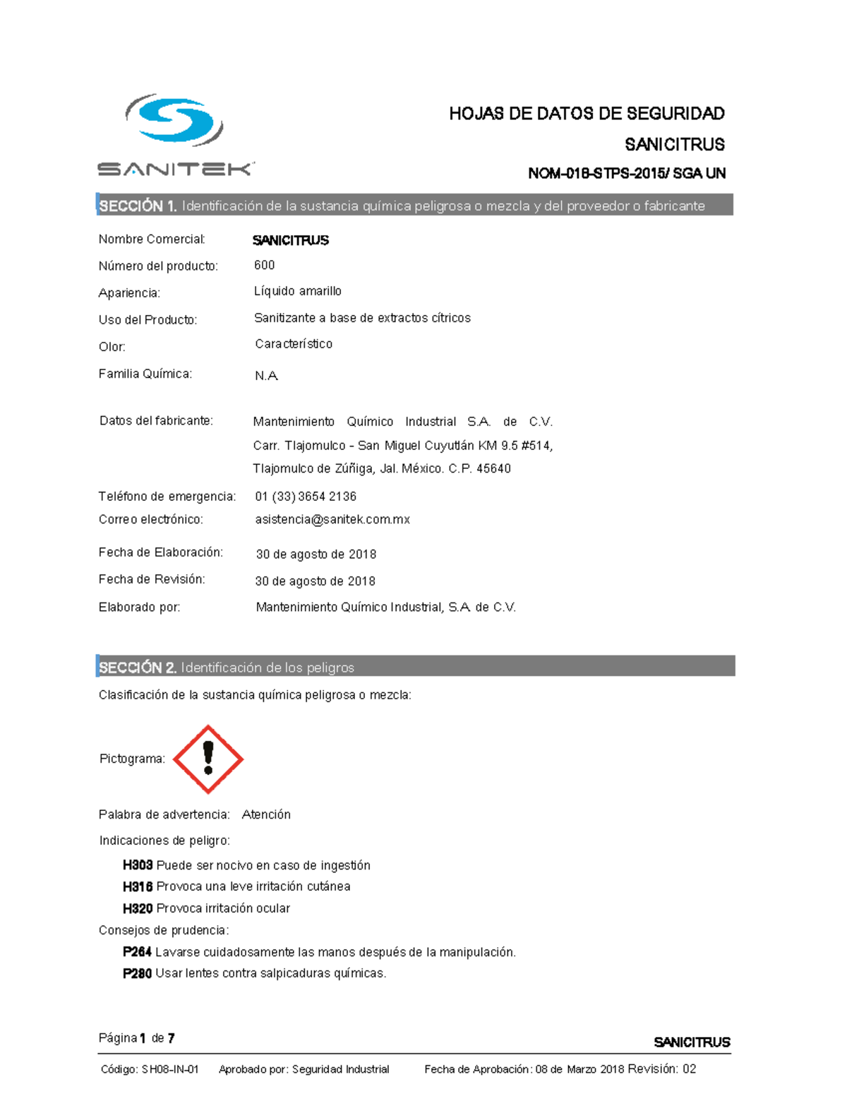 600 - Sanicitrus - Producto para desinfección - Página 1 de 7 ...