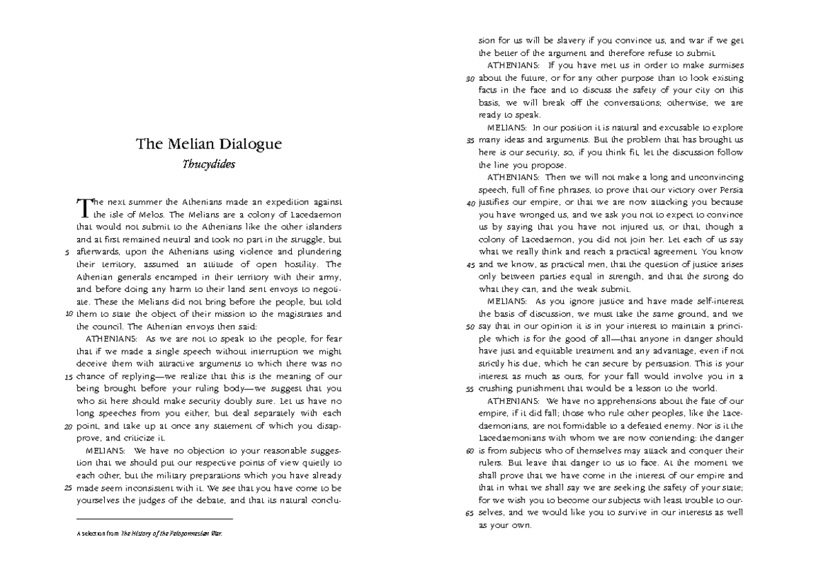 Melian Diaogue(What is justice - does it matter with power) - pdf version - The Melian Dialogue ...